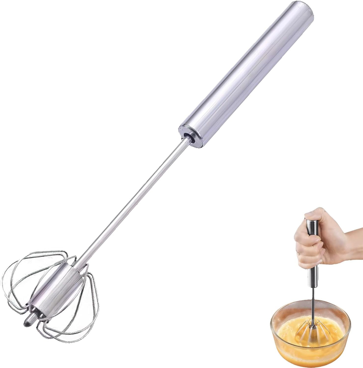 Stainless Steel Egg Whisk, 12.9-Inch Hand-Push Rotary Blender for ...