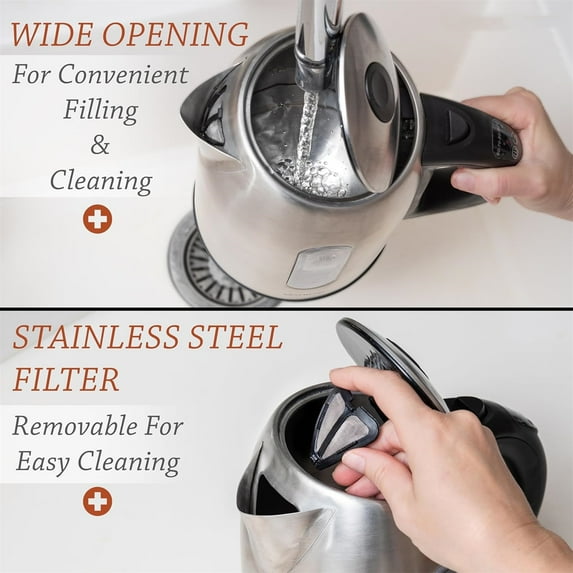 Stainless Steel Electric Kettle, Cordless 1.7L Electric Kettle ...