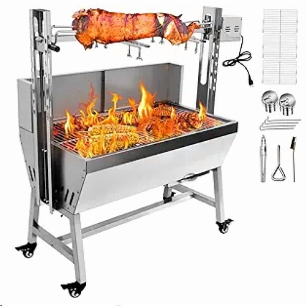 Stainless Steel Electric Pig Rotisserie Grill with Fire Pit & Baffle ...