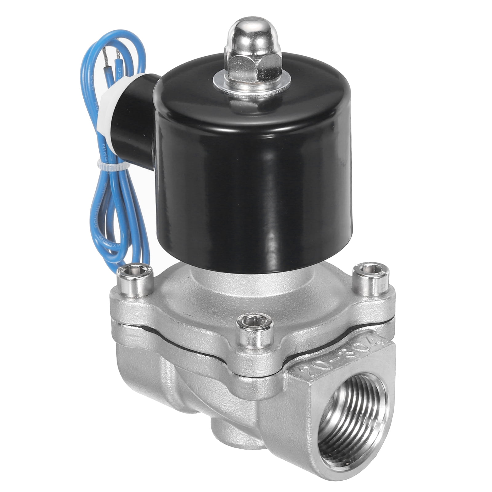 Stainless Steel Electric Solenoid Valve, 3/4" NPT 12V DC Air Valve Normally Closed Water Gas ...