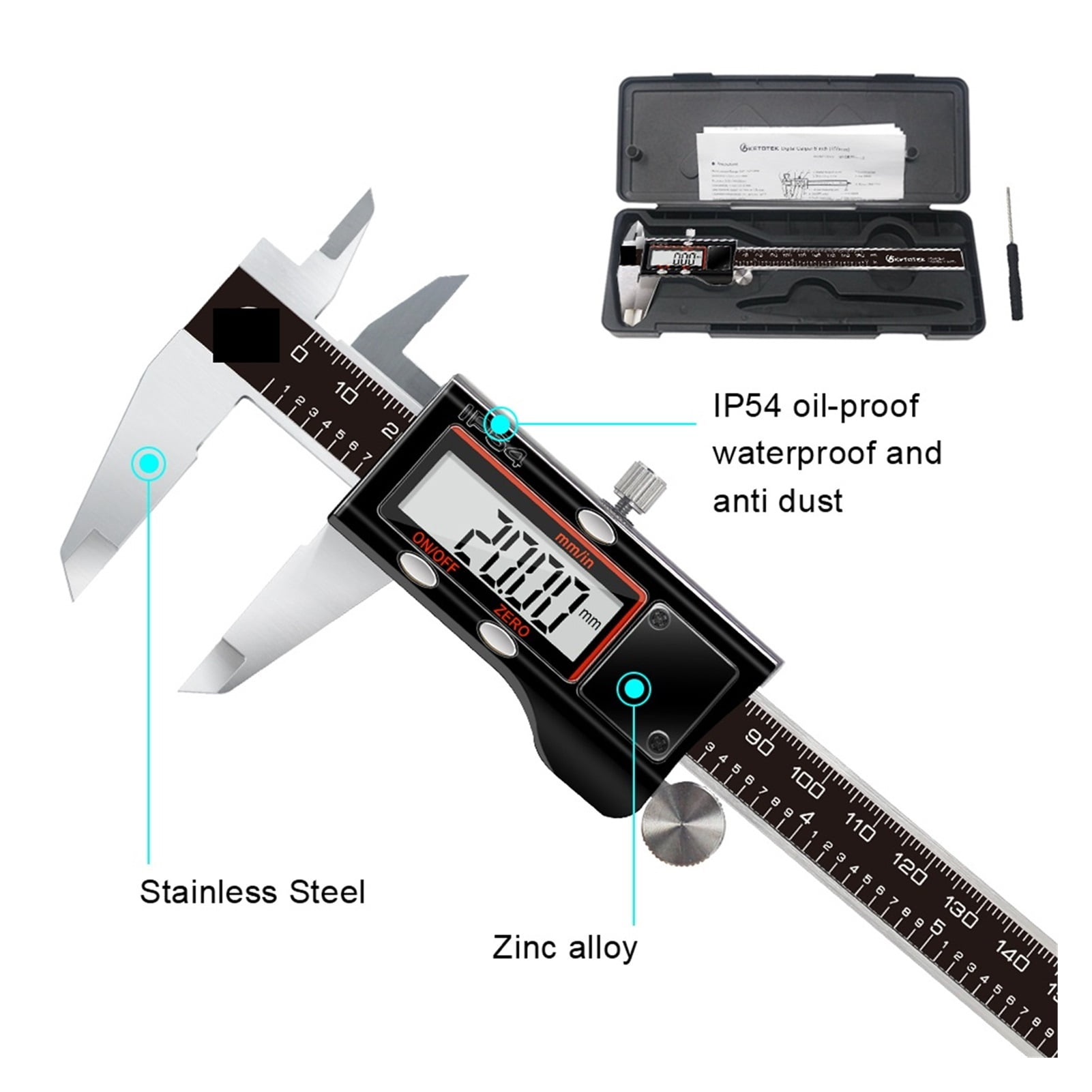 Stainless Steel Electronic Digital Vernier Caliper 6Inch 0-150mm Metal ...