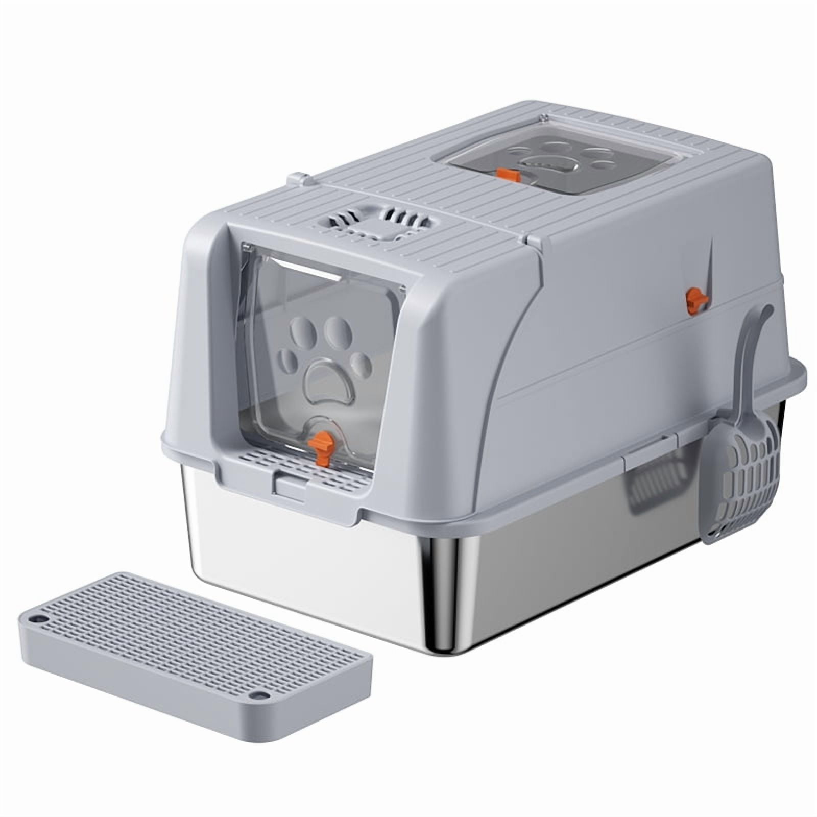 Stainless Steel Enclosed Litter Box with Lid - Front Entry Top Exit ...
