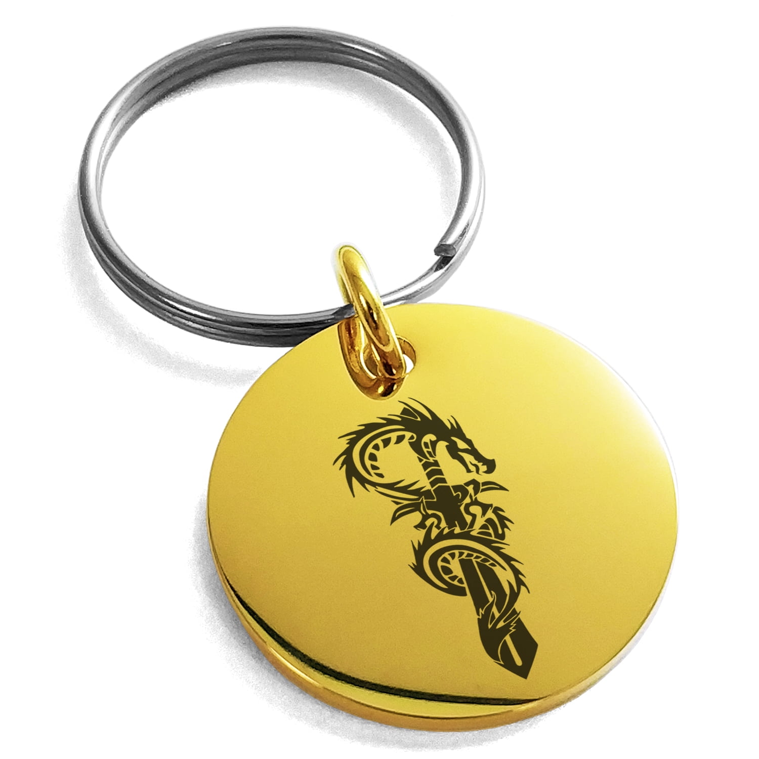 Stainless Steel Exalted Dragon Blade Engraved Small Medallion Circle ...
