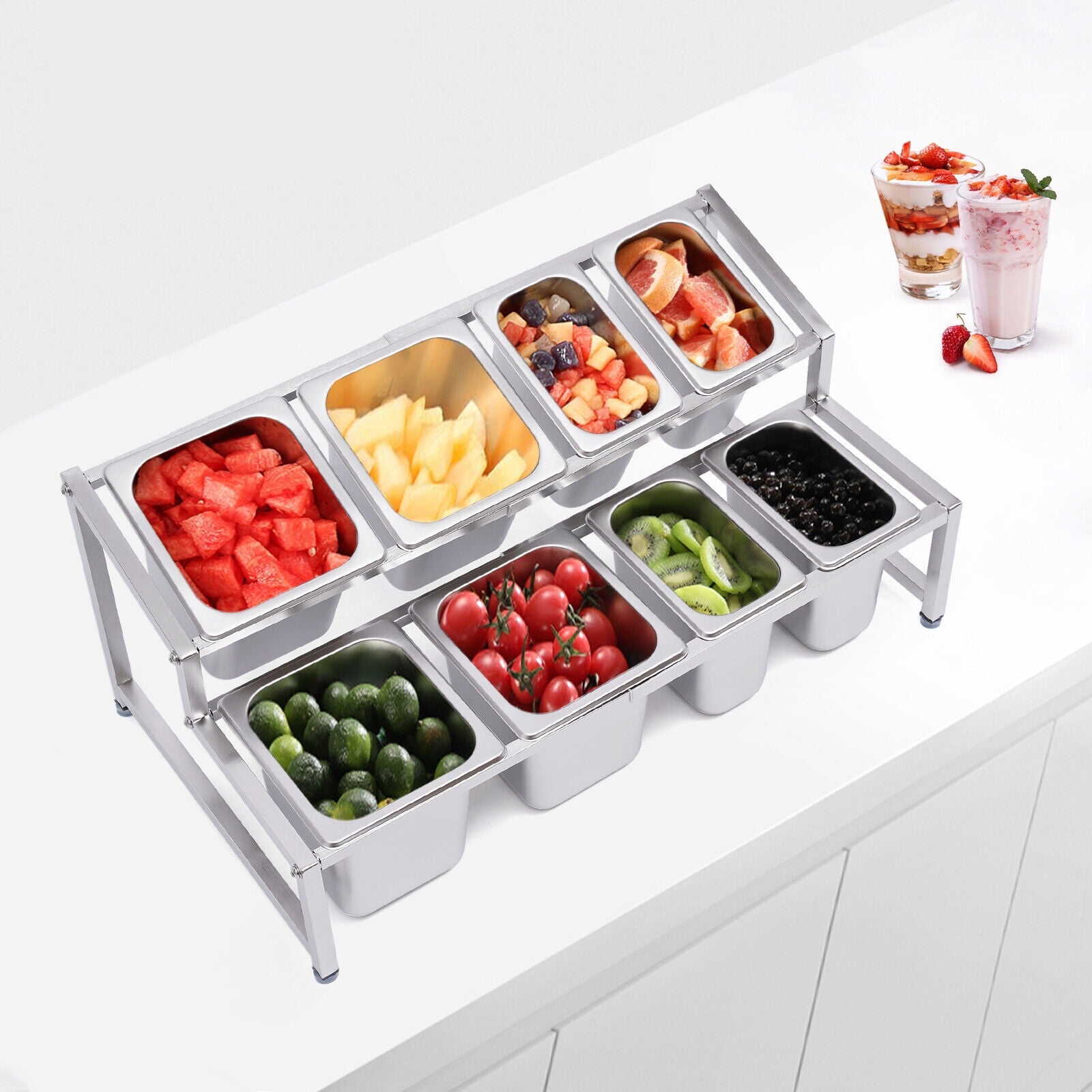 Stainless Steel Expandable Spice Rack with 8 Pans, Adjustable Shelf ...