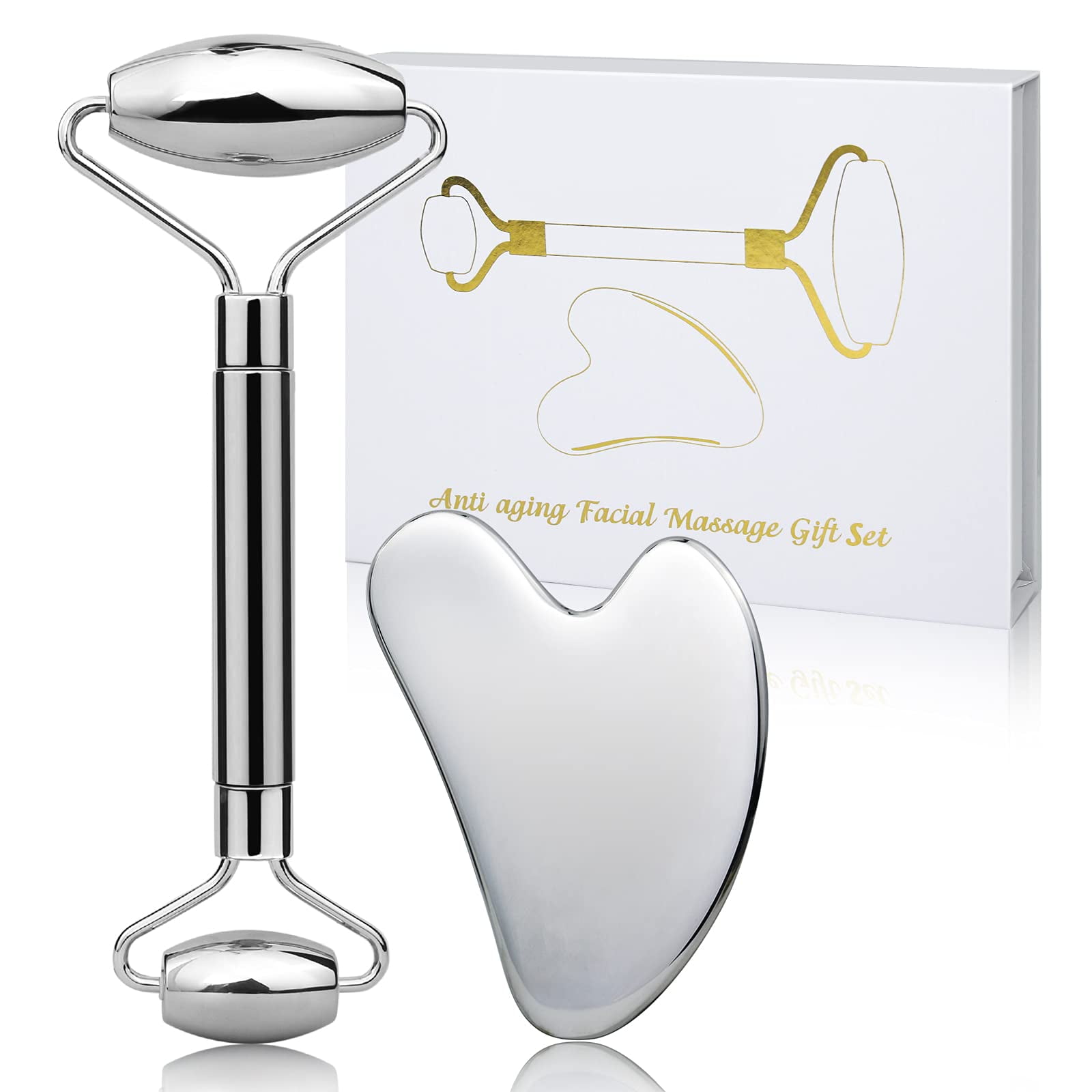 Sanforce Stainless Steel Facial Massage Tools: Face Roller and Gua Sha ...