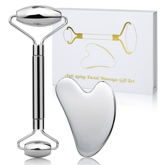 Sanforce Stainless Steel Facial Massage Tools: Face Roller and Gua Sha ...