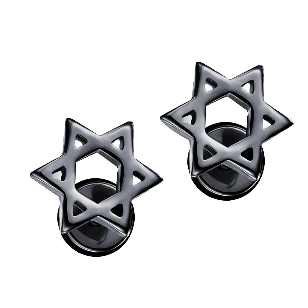 Stainless Steel Fashion Men Punk Gothic Star Of Earring Jewelry - Black ...