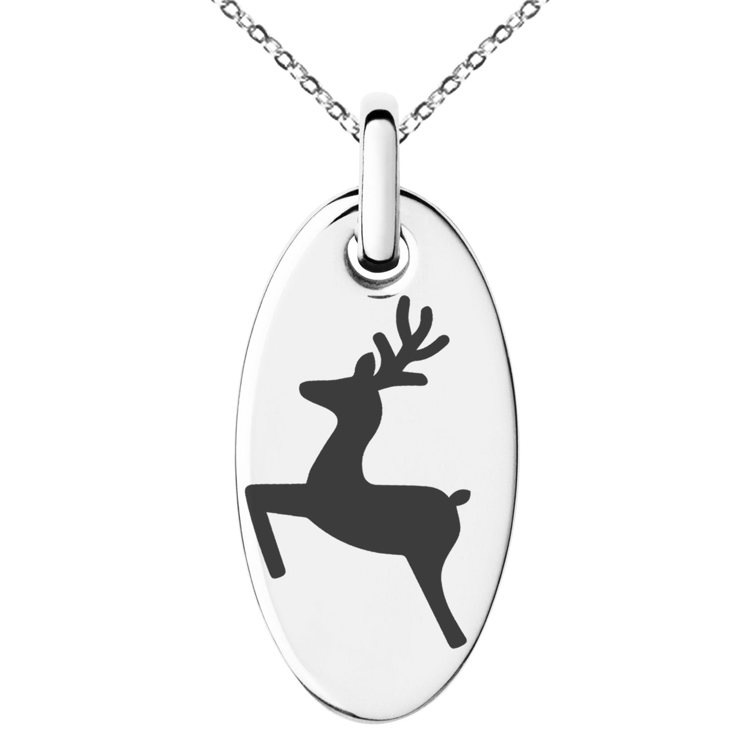Stainless Steel Festive Jumping Reindeer Engraved Small Oval Charm ...