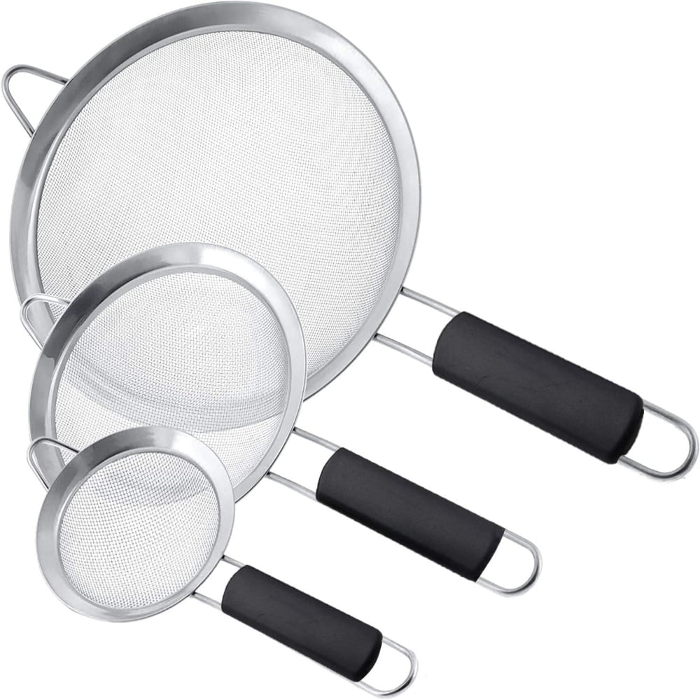 Stainless Steel Fine Mesh Strainers. Set of 3 Graduated Sizes Strainer ...