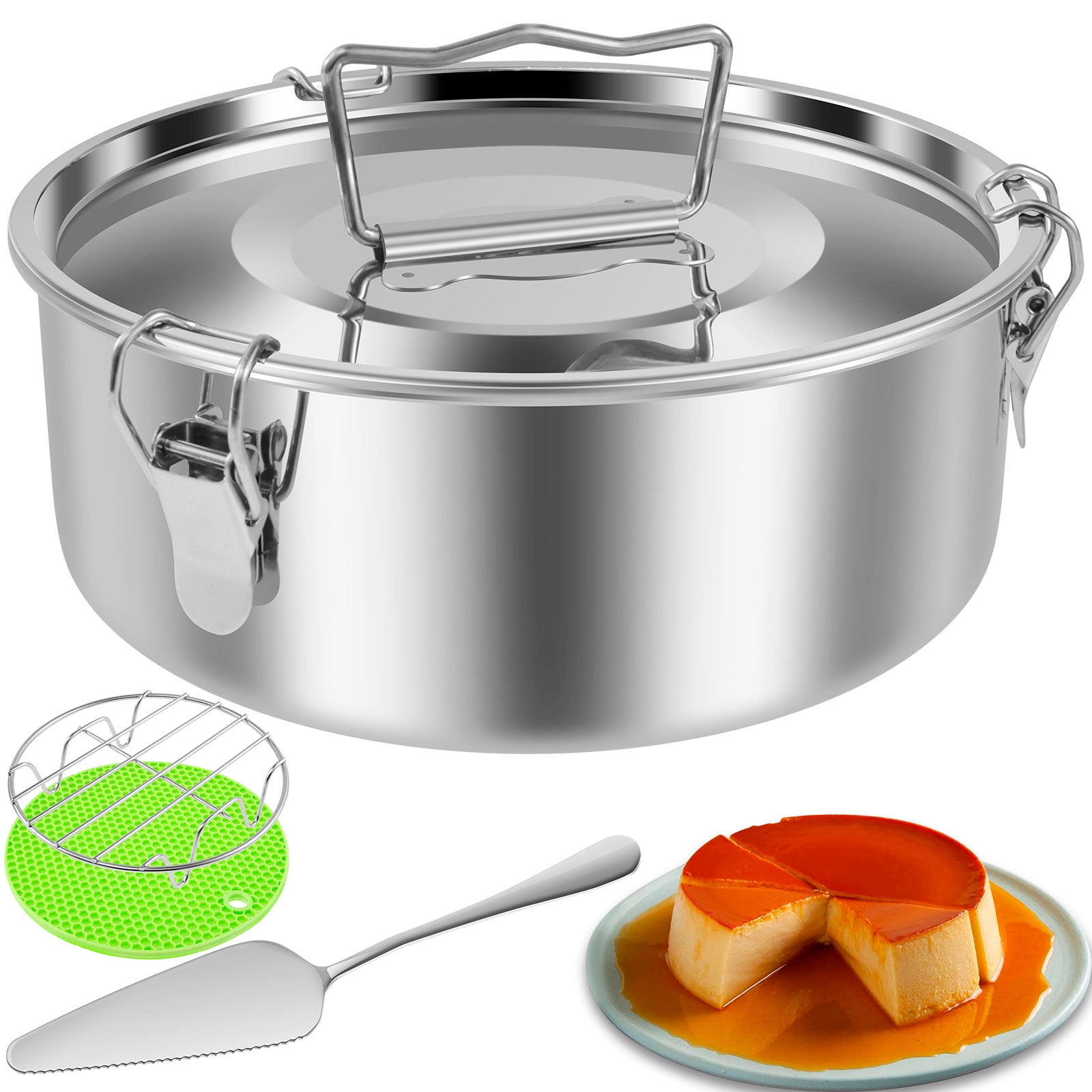 Stainless Steel Flan Pan Mold With Lid and Handle Dishwasher Safe Flan ...