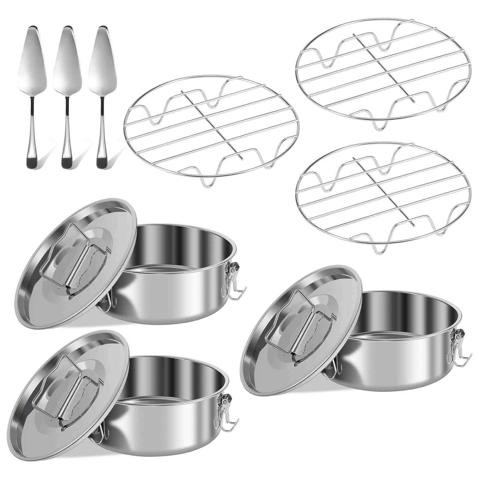 Stainless Steel Flan Pan with Rack Solid Mold Cooker Safe Flan Pan Mold ...