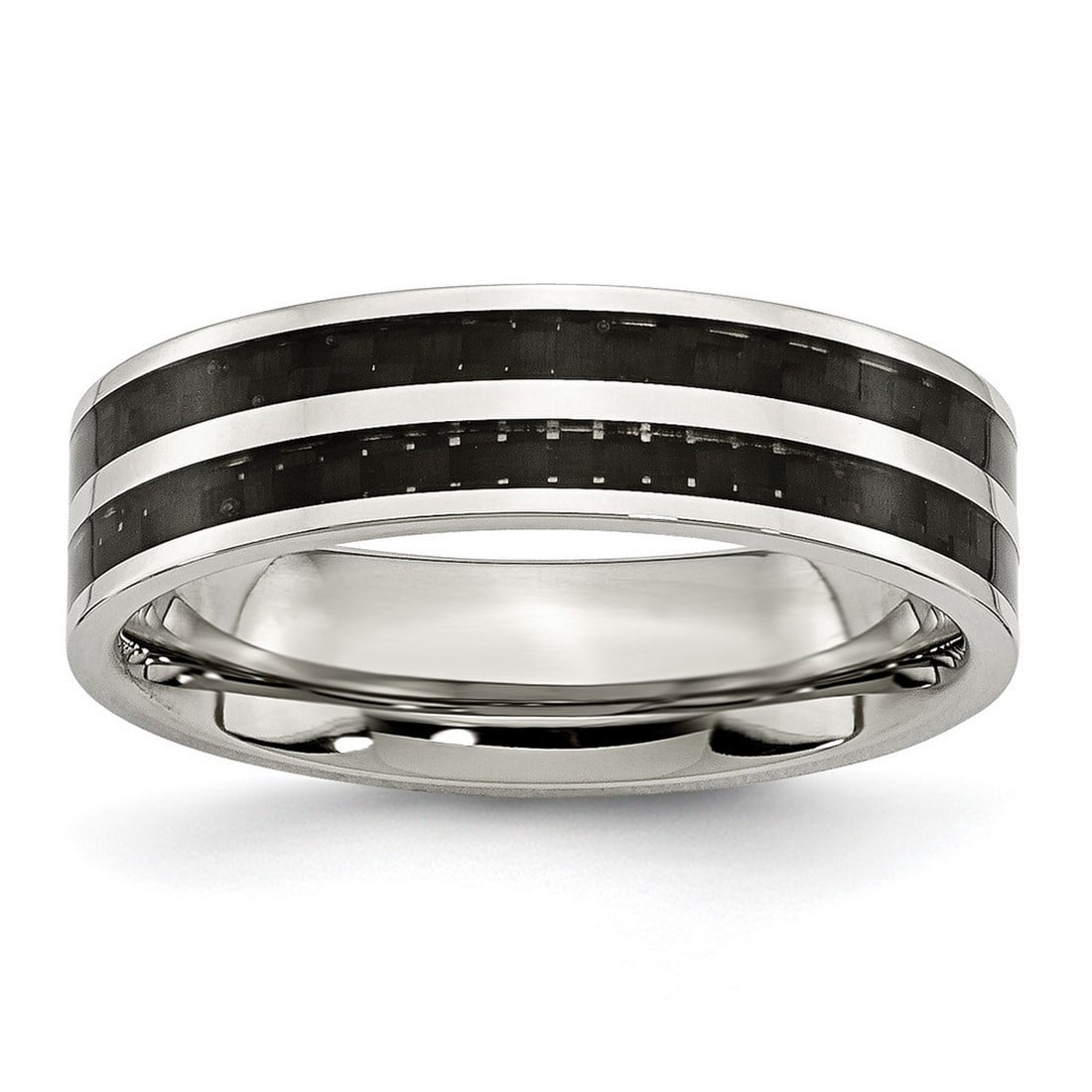 Stainless Steel Flat Band 6mm Double Row Black Carbon Fiber Inlay ...