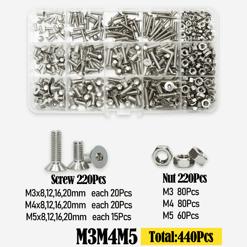 Stainless Steel Flat Head Hex Socket Cap Screw Bolt Kit M2 M2.5 M3 M4 ...