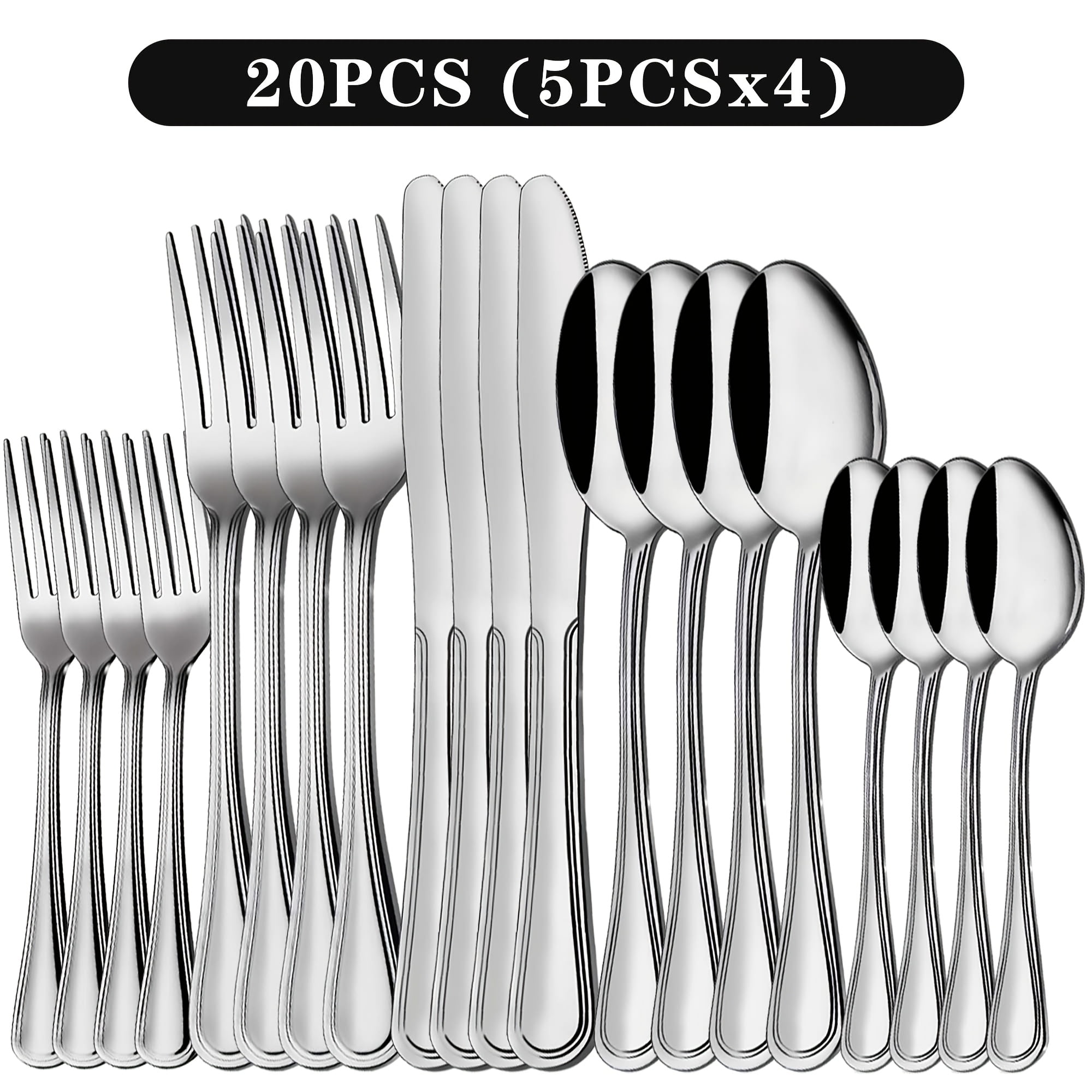 Stainless Steel Flatware Set, 20/40/60/72-Piece Silverware Cutlery Set ...