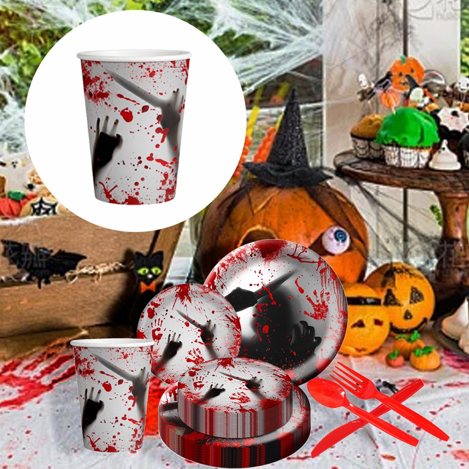 Stainless Steel Flatware Set Halloween Themed Party Blood Printed Paper ...