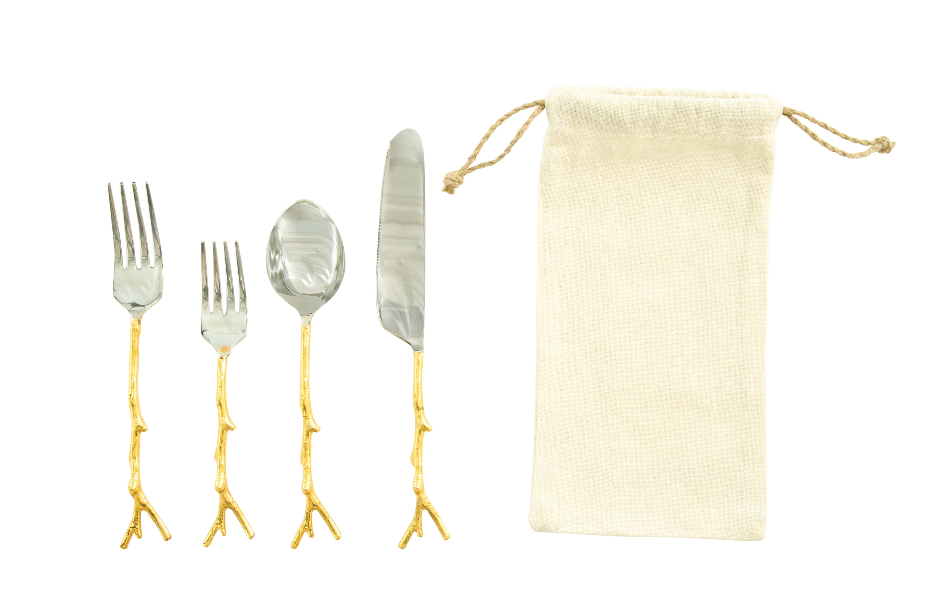 Stainless Steel Flatware Set with Gold Twig Shaped Aluminum Handle (Set of 5 Pieces in ...