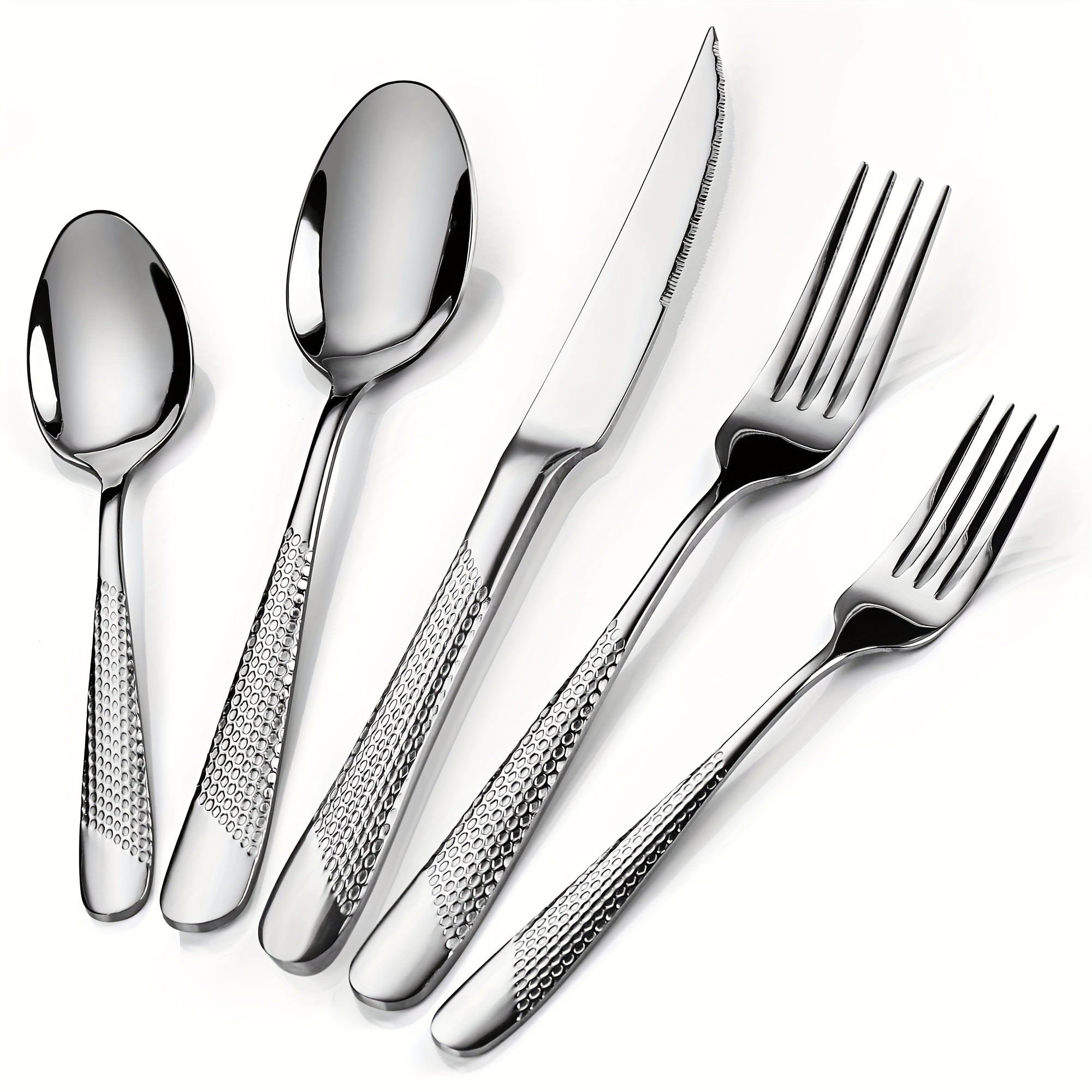 Stainless Steel Flatware Utensil Set with Ultra Sharp 2-IN-1 Serrated ...