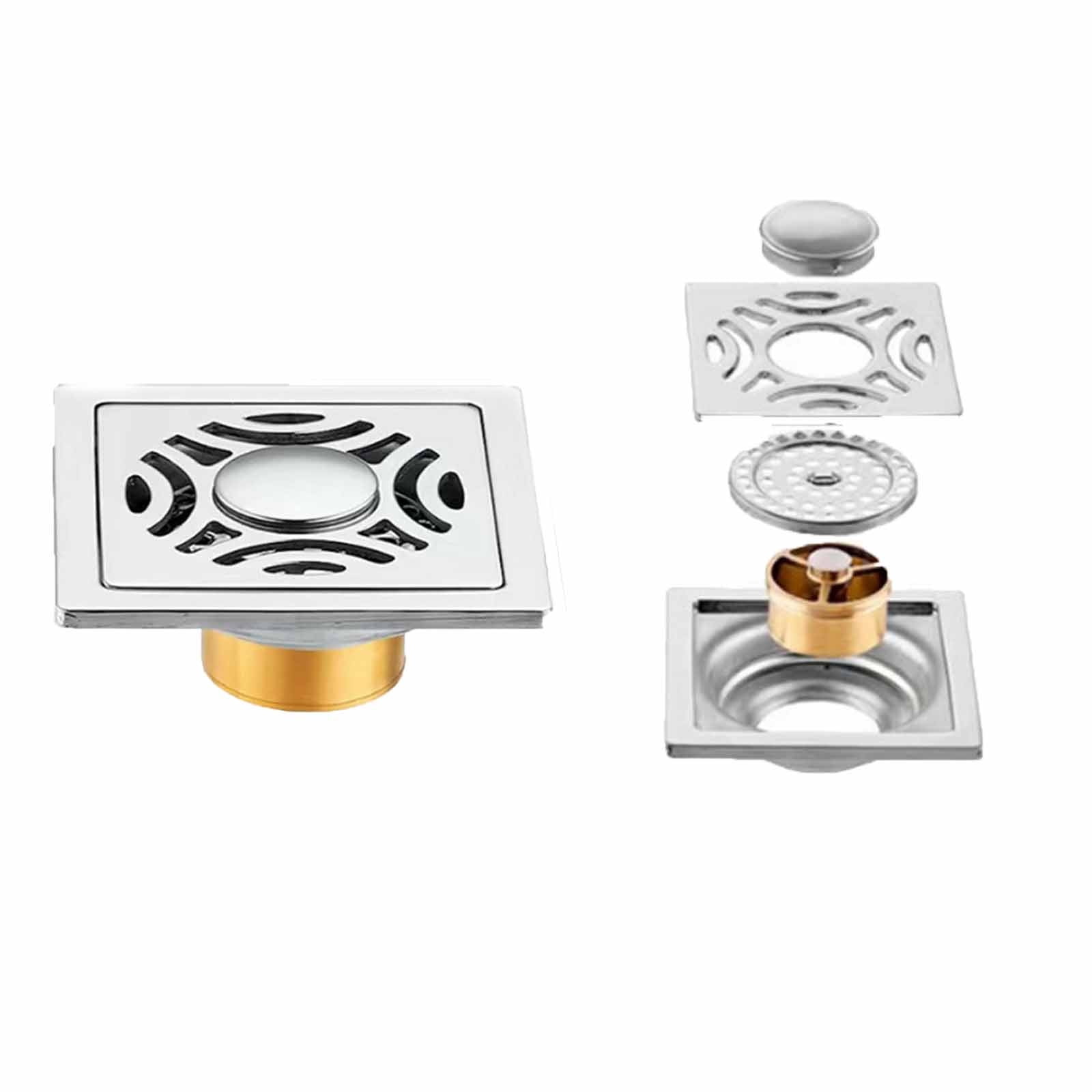 Stainless Steel Floor Drain, 4x4 Inch Self-Sealing Shower Grate, Odor ...