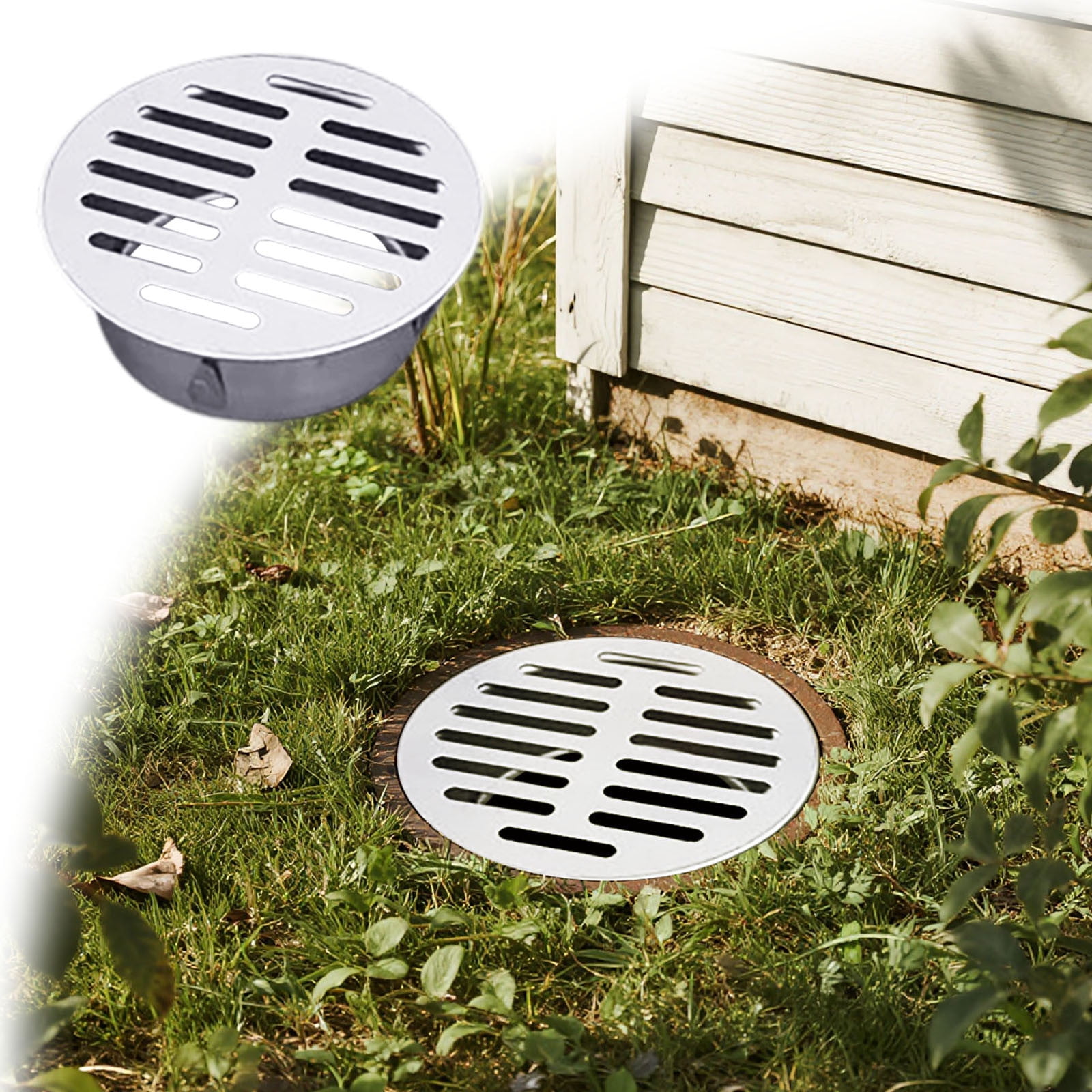Stainless Steel Floor Drain Cover Round Snap in Grate for Outdoor Yard ...