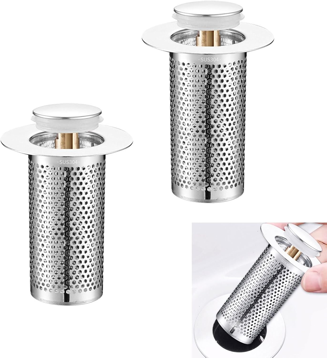 Stainless Steel Floor Drain Filter, 2pcs Bathroom Sink Stopper Hair ...
