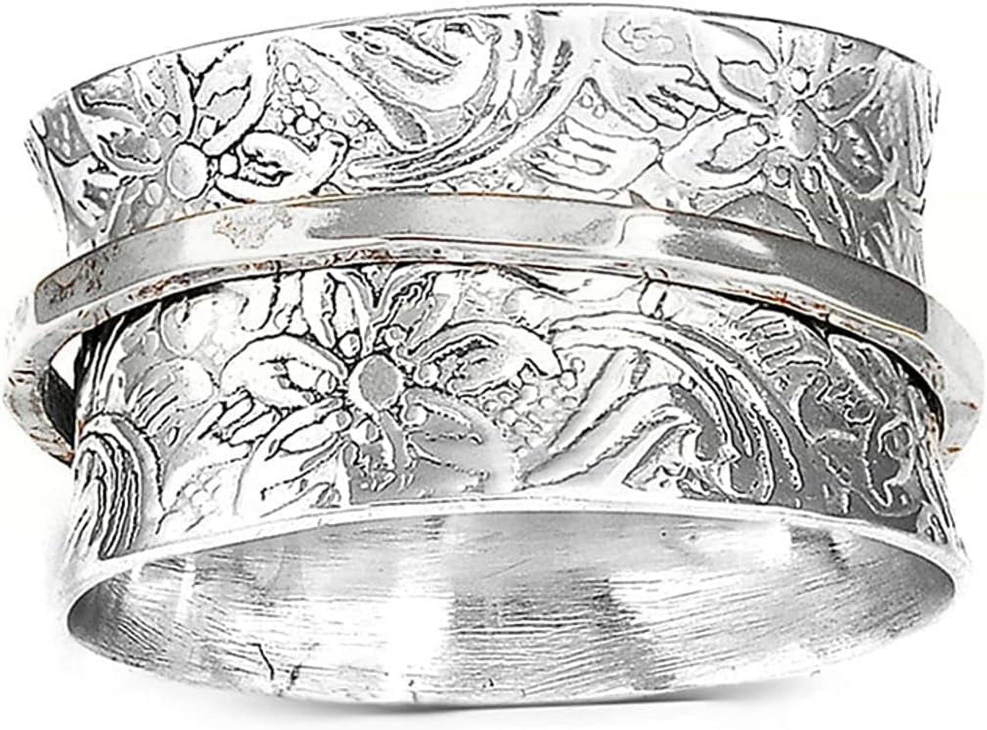 Stainless Steel Floral Pattern Chunky Size Rotating Spinner Band Ring ...