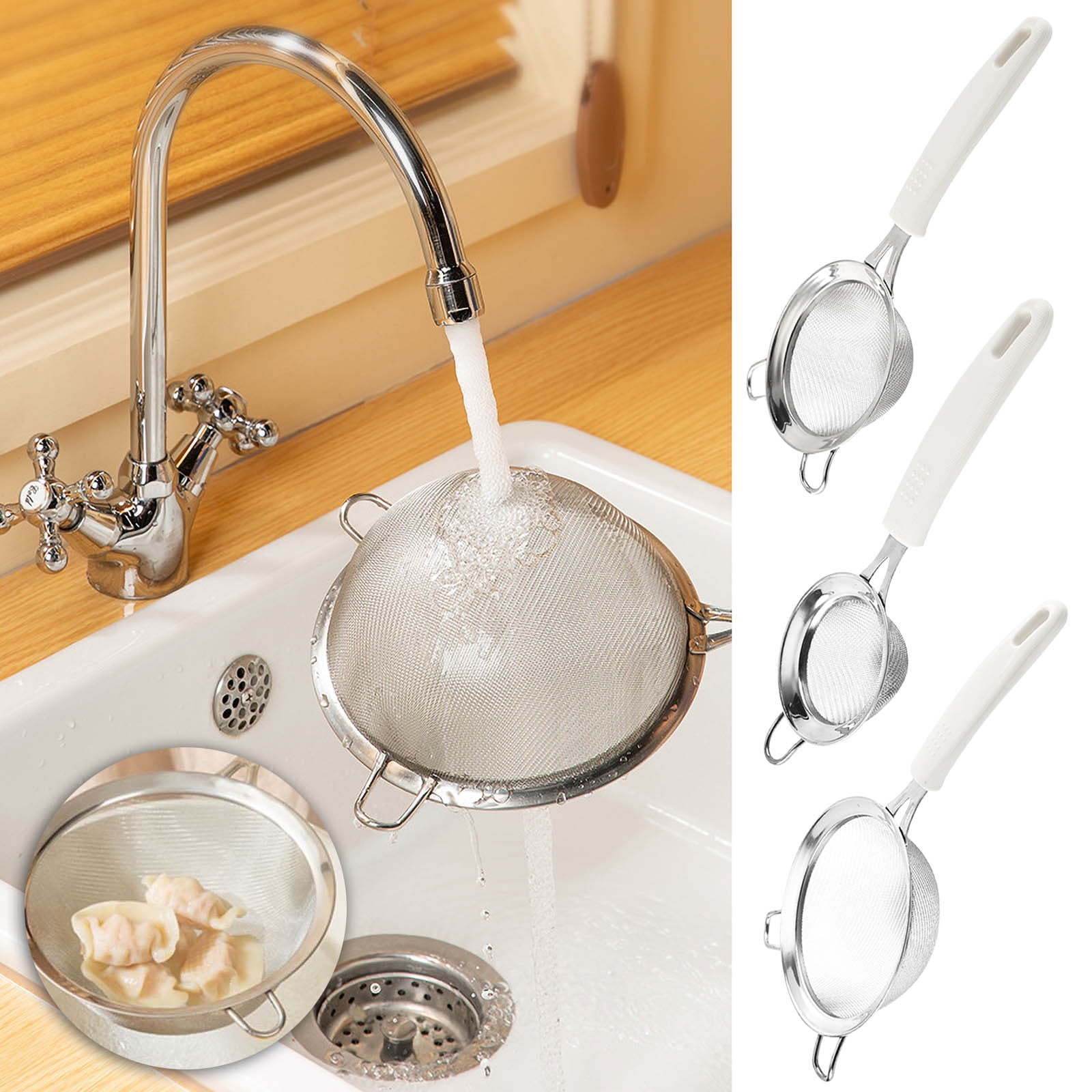 Stainless Steel Flour Sieve Double Layer Mesh Strainer | 30 Mesh Heavy ...