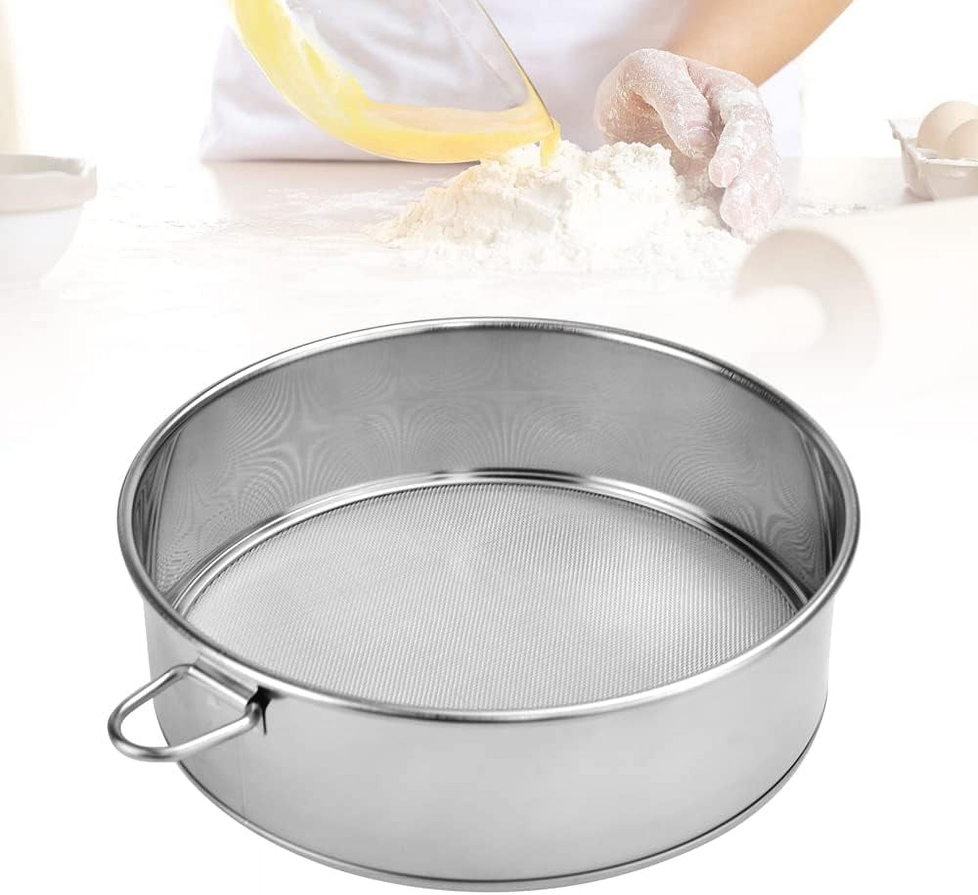 Stainless Steel Flour Sieve, Round Flour Mesh Sifter Handheld Sifting ...