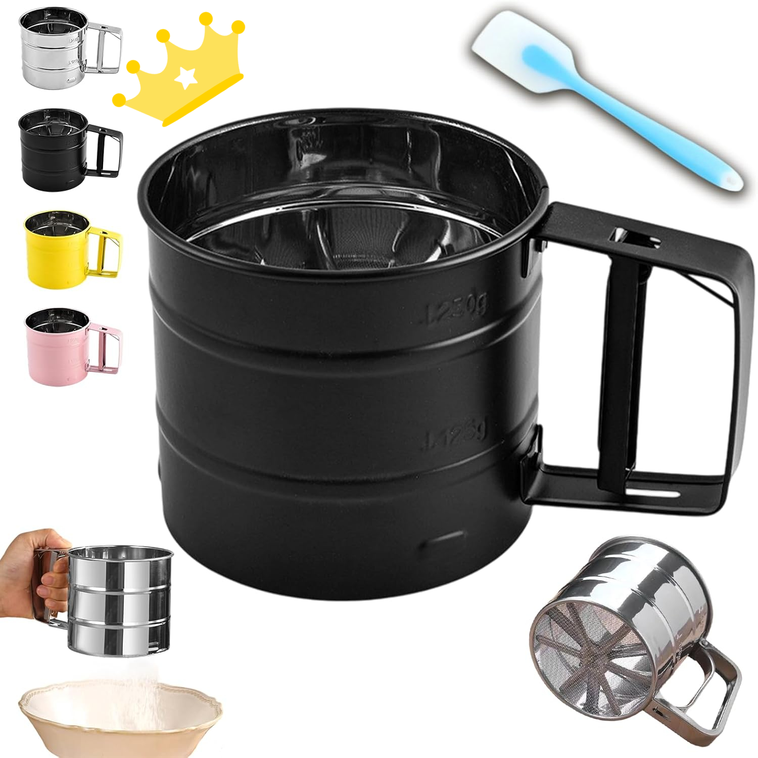 Stainless Steel Flour Sifter for Baking, Double Layer Fine Mesh Baking ...