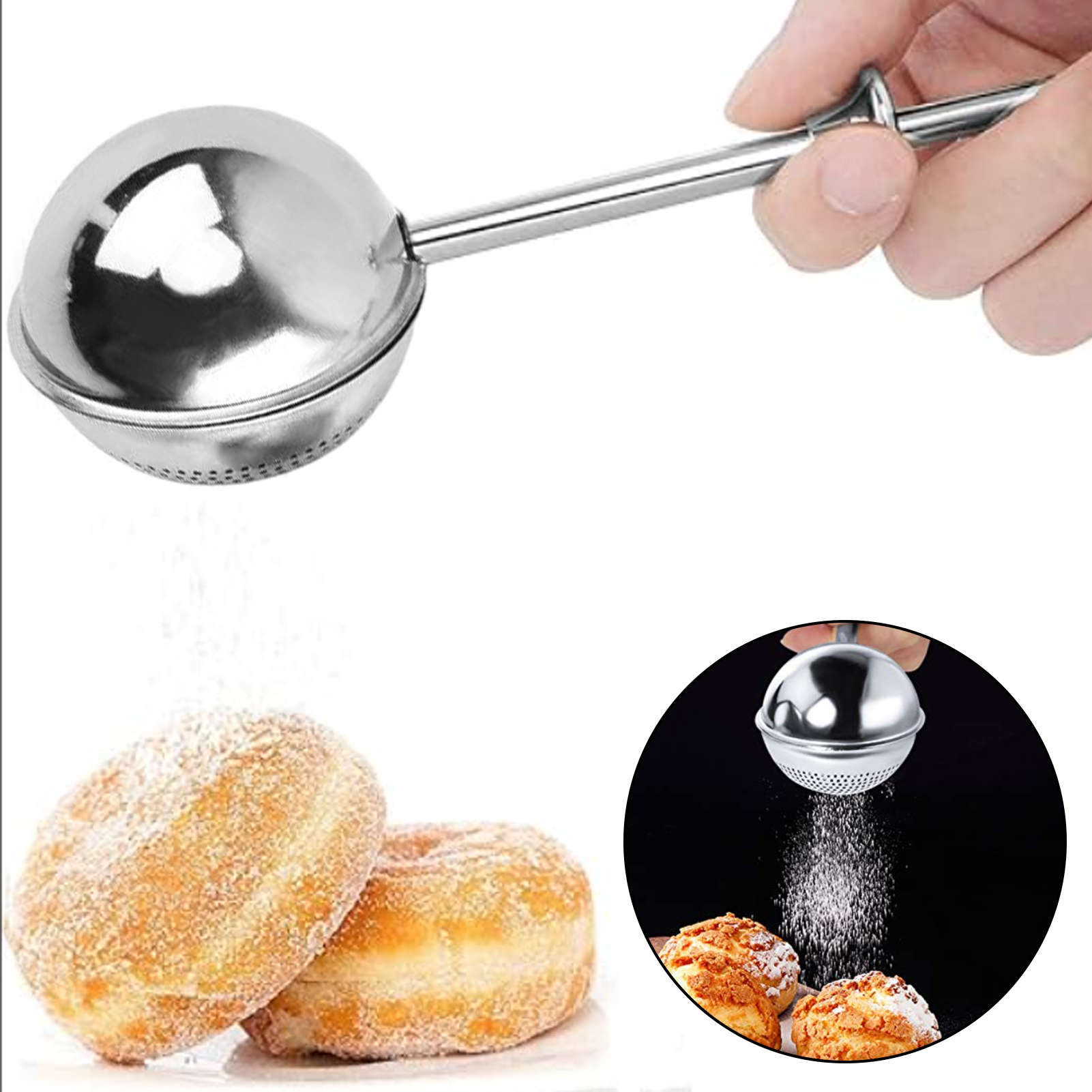 Stainless Steel Flour Sifter One-Handed Operation Quick Sifting Flour ...