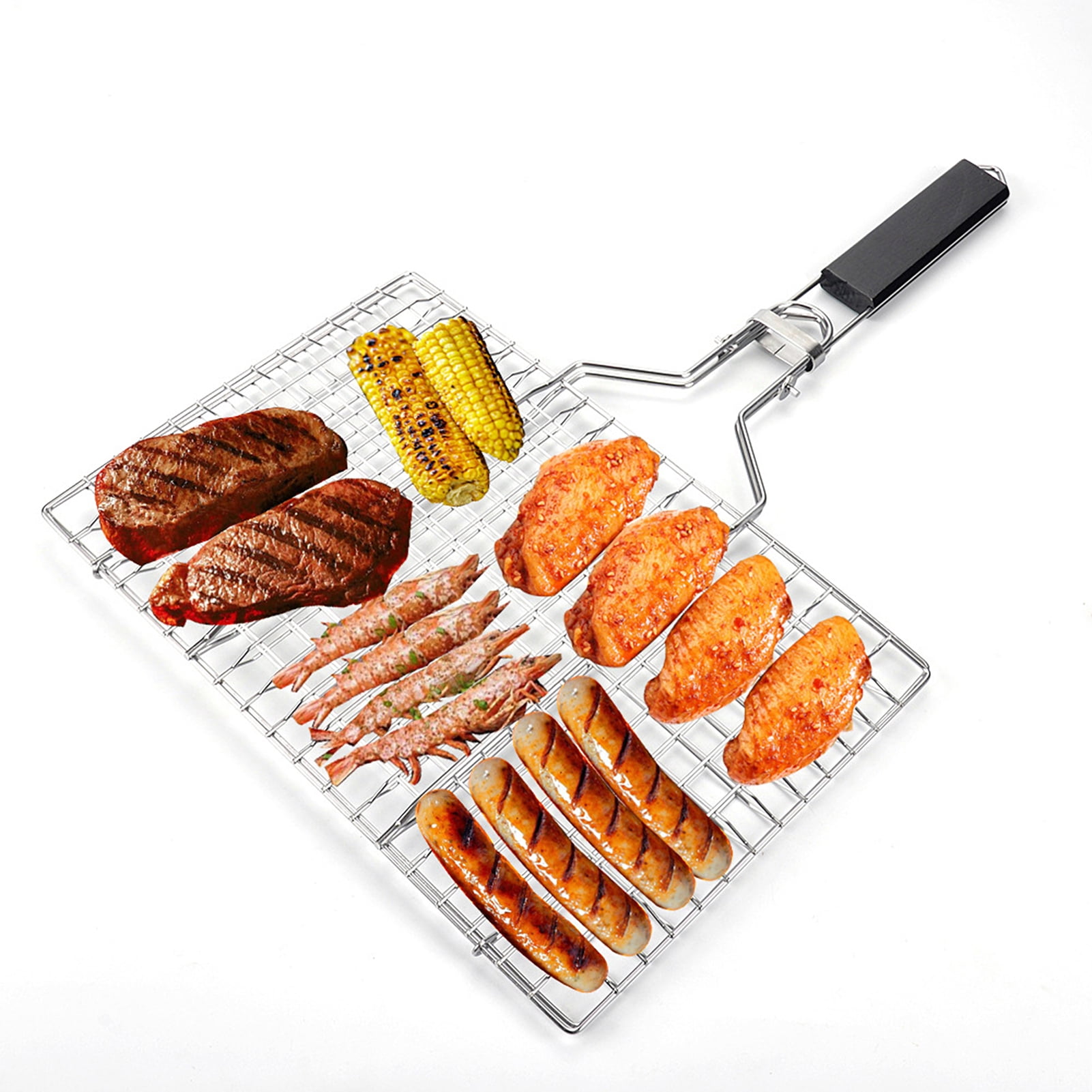 Stainless Steel Folding Grilling Net with Handle Rectangle Heat ...