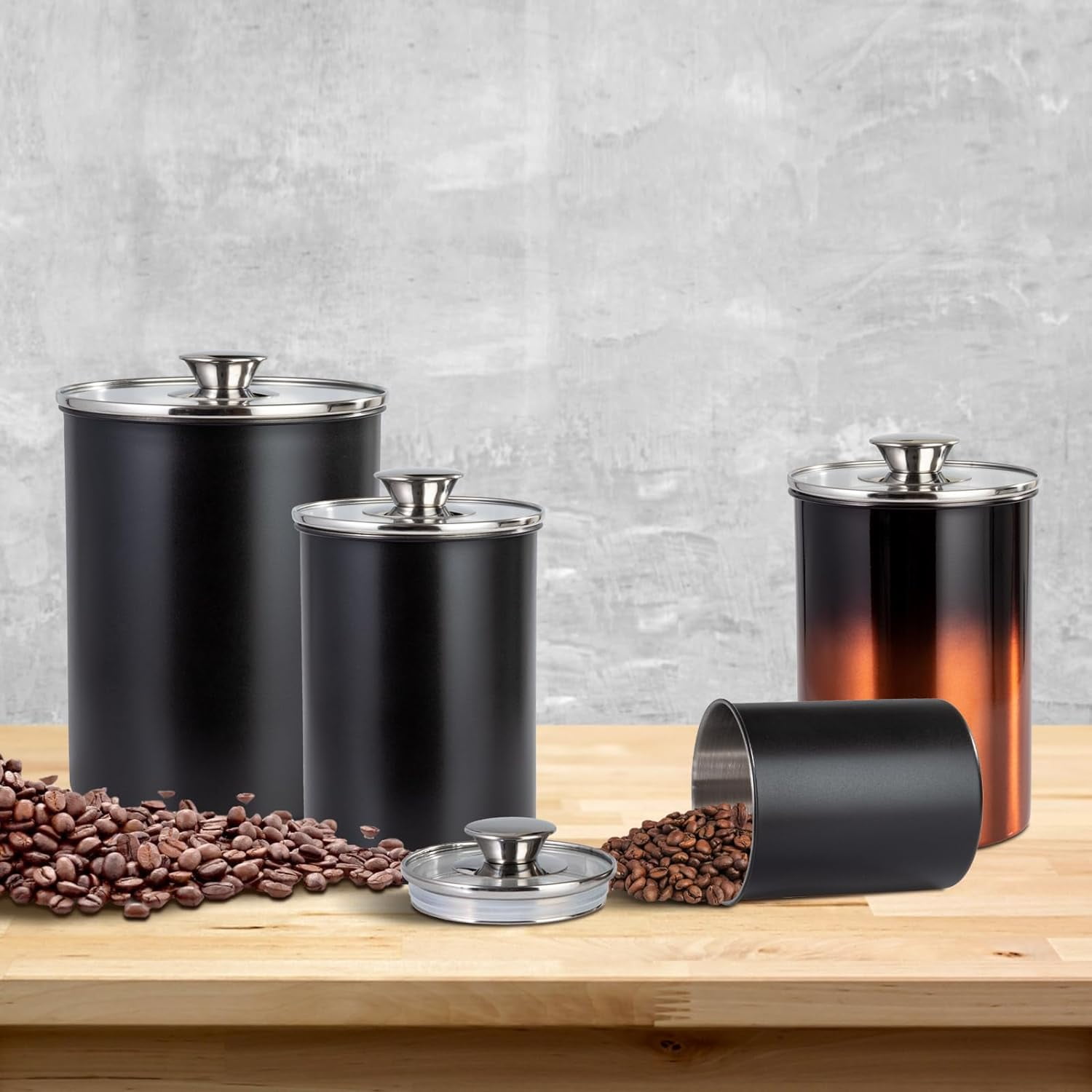 Stainless Steel Food Canister Set of 4-Piece, 16/49/85/132 Ounces ...