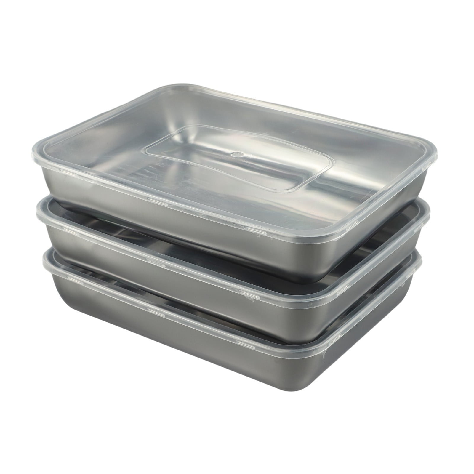 Stainless Steel Food Preservation Box with Lid, 3PCS Storage Tray for ...