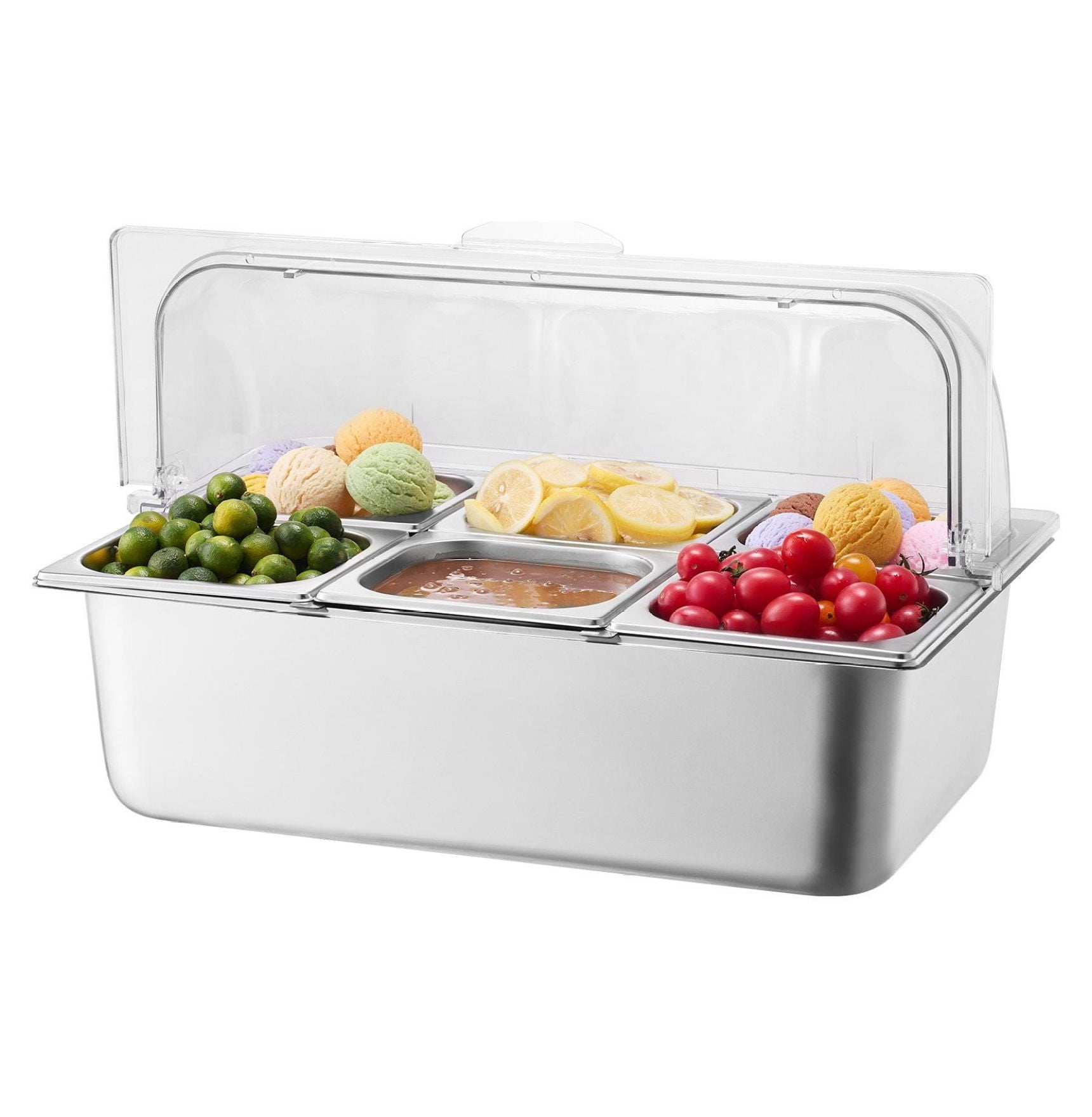 Stainless Steel Food Serving Tray with Lids - 6 Pan Buffet Server ...