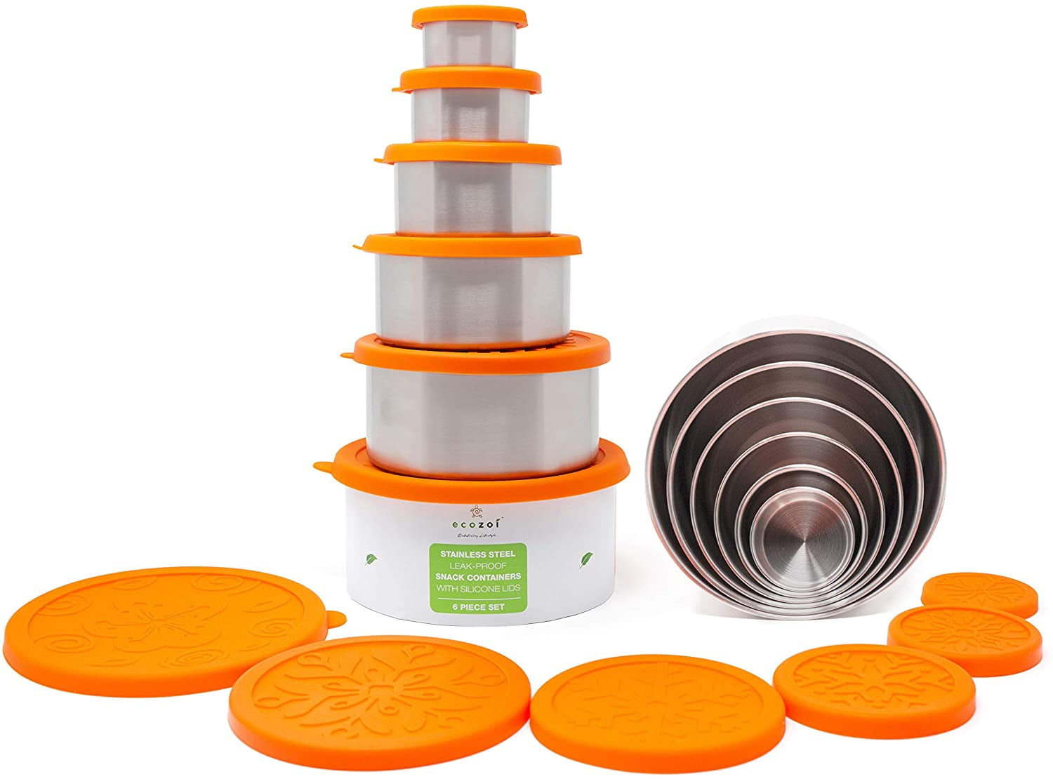 Stainless Steel Food Storage Containers with Lids. 6 Pack Nesting ...