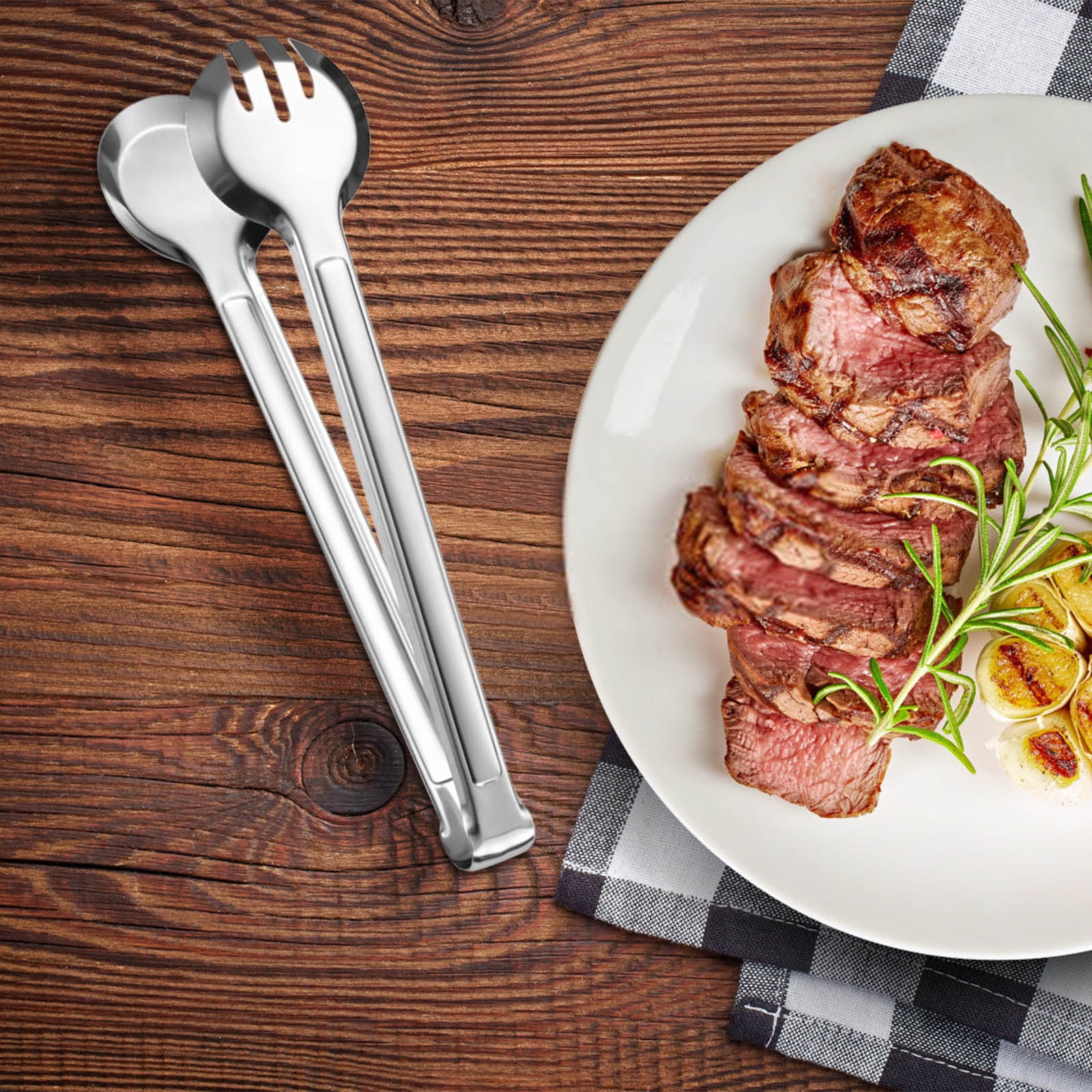 Stainless Steel Food Tongs | BBQ Grill Tongs with Serrated Edge ...