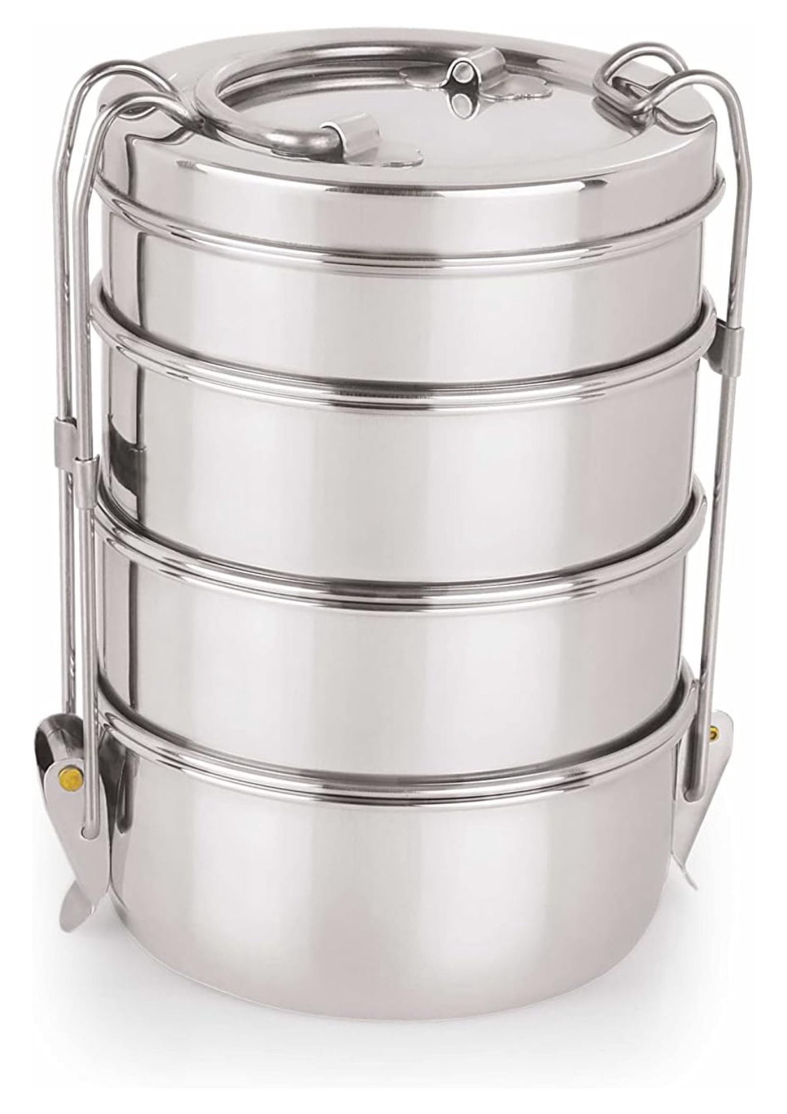 Stainless Steel Four Compartment Tiffin Box with Lid, Silver- 2100 ml ...