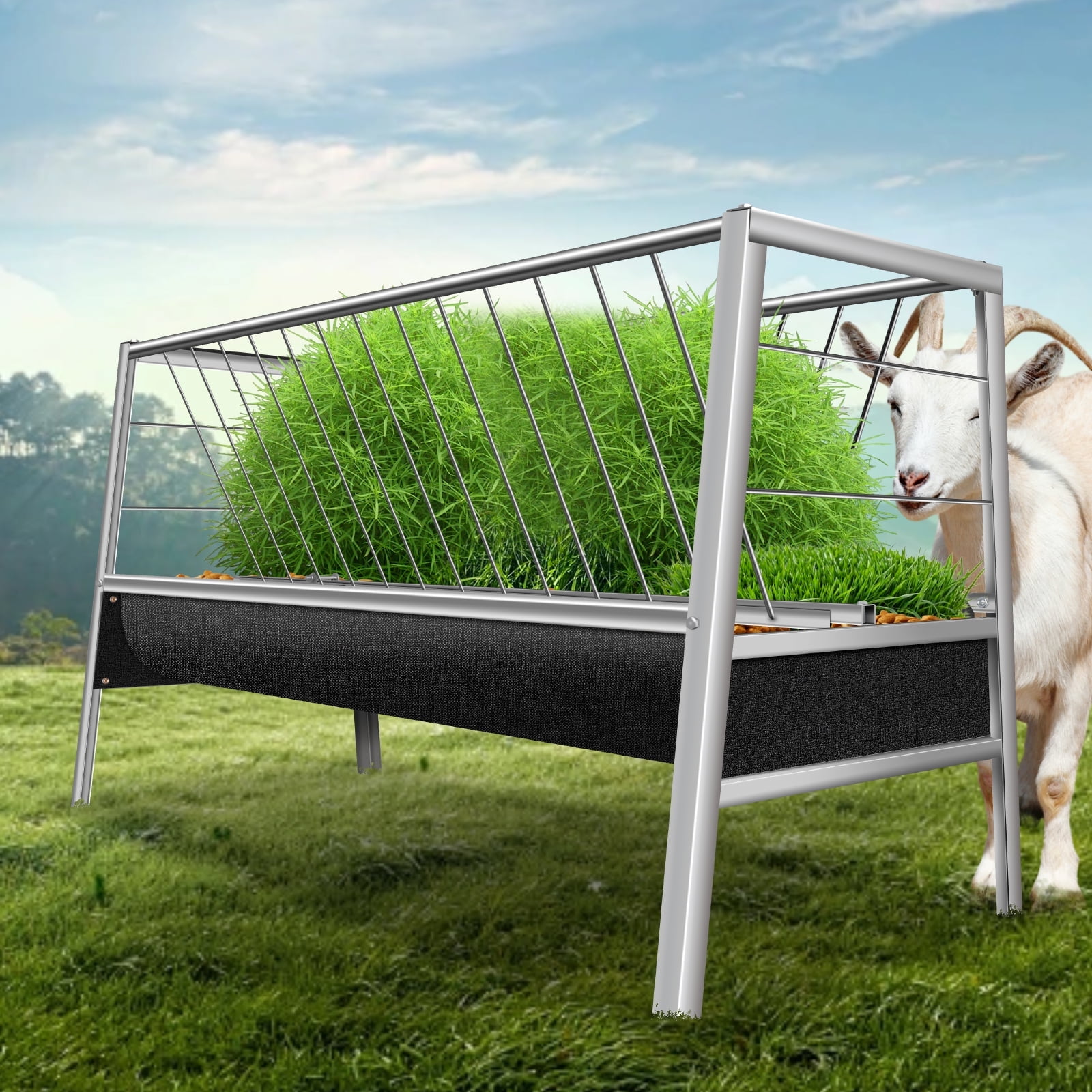 Stainless Steel Frame Livestock Goat Feeder, Goat Hay Feeder & Pasture Feeder, 77 Gallon, 59"x19 ...