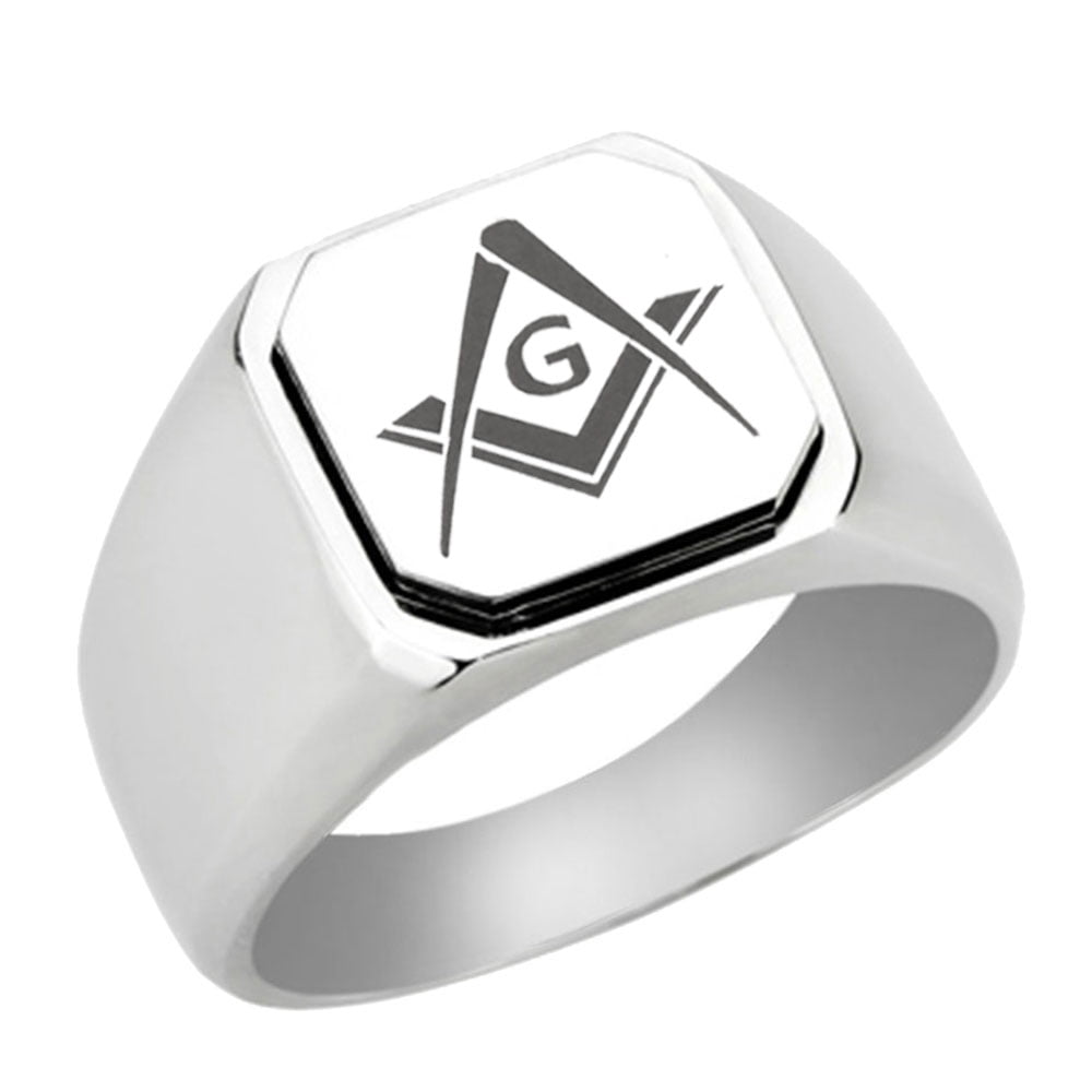 Stainless Steel Freemason Masonic Engraved Signet Ring - Walmart.com