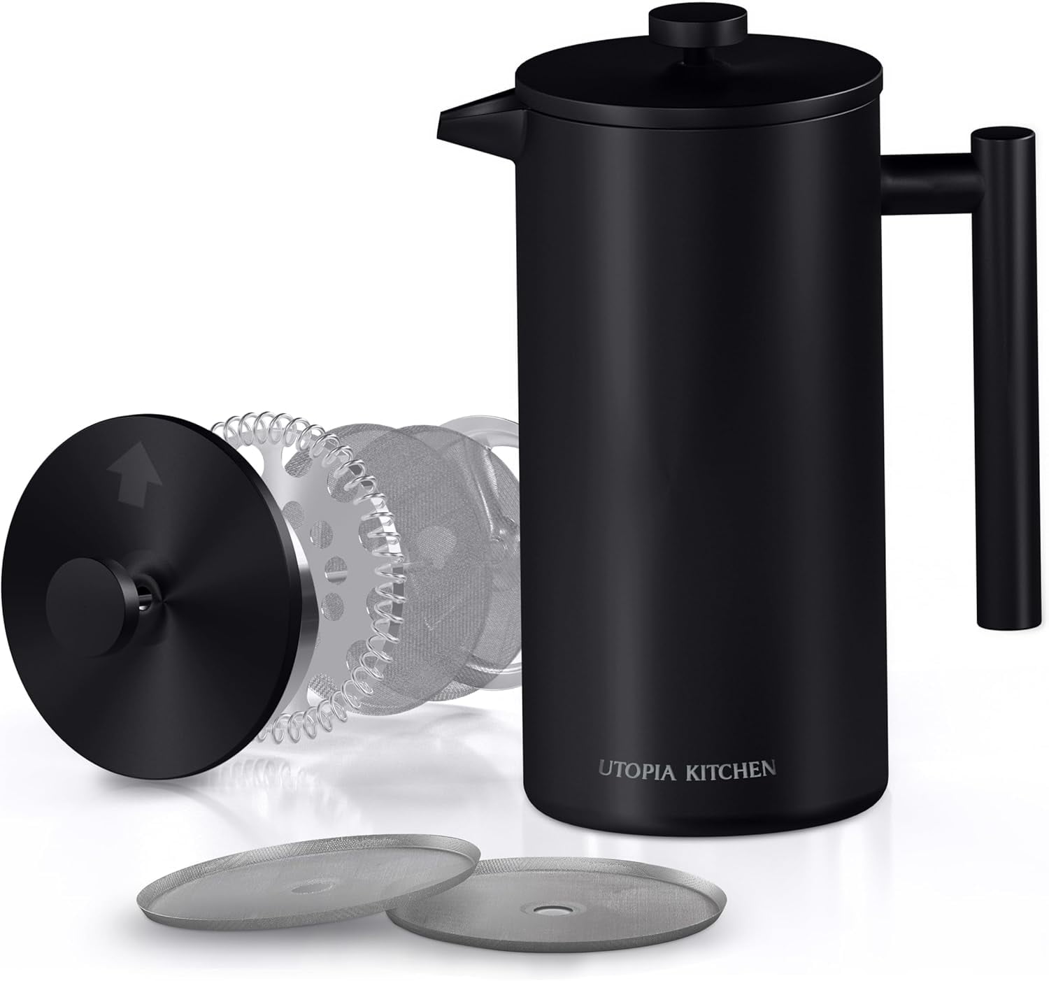 Stainless Steel French Press Coffee Maker 34 Oz (1 Litre) with 2 Extra ...