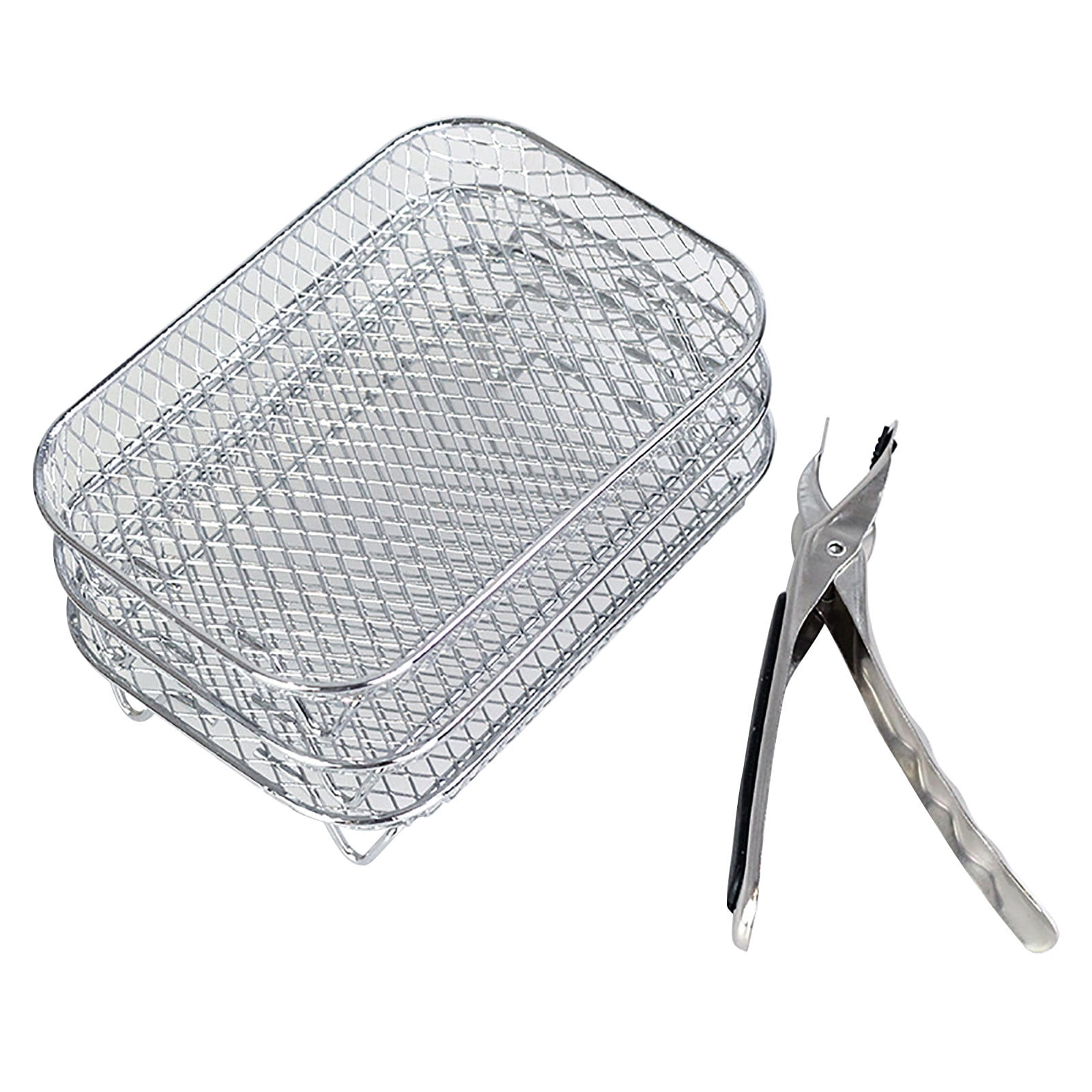 Stainless Steel Fryer Basket Set - 3-Tier Air Fryer Rack with Tongs ...