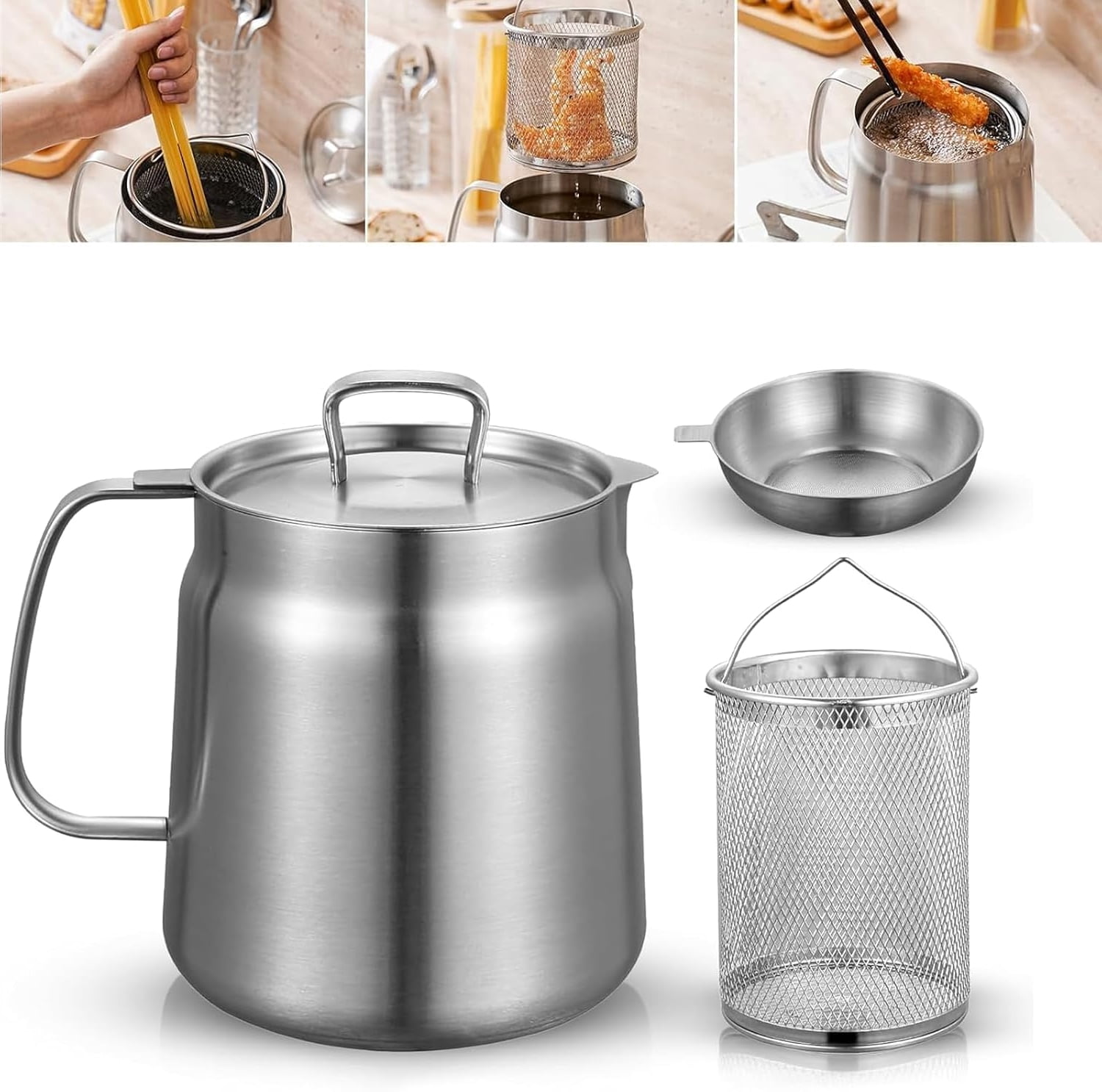Stainless Steel Fryer, Fryer, for Kitchen Storing Grease Frying Basket ...