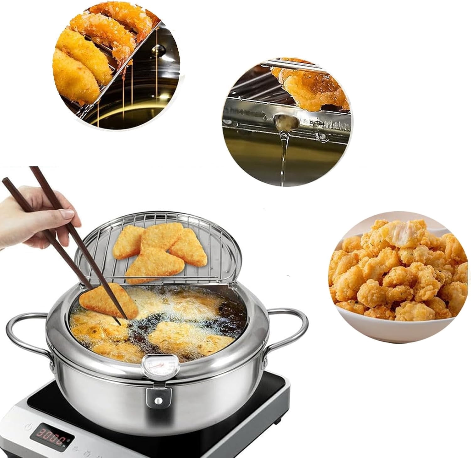 Stainless Steel Fryer Pot,Tempura Frying Pot with Lid,Japanese Style ...