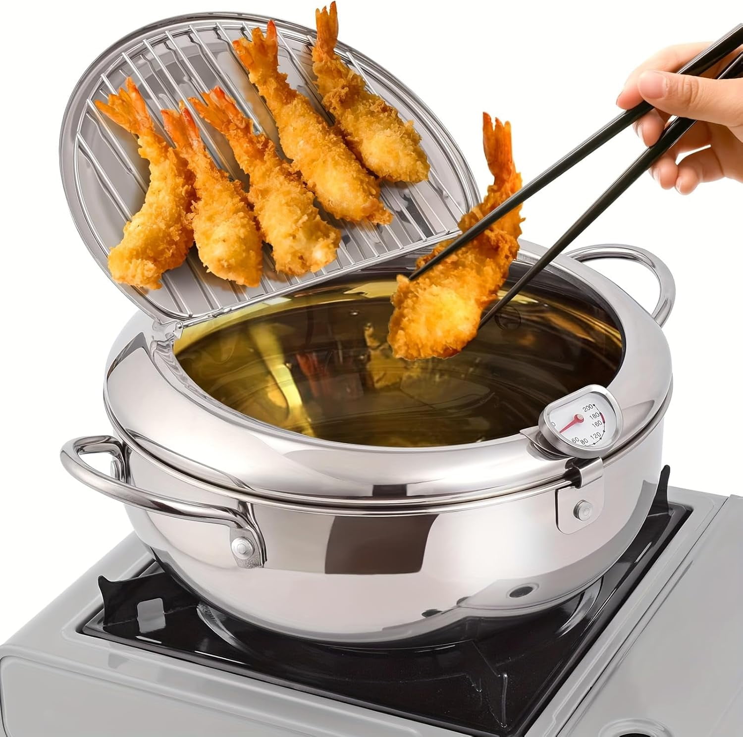 Stainless Steel Frying Pan with Lid – Nonstick Deep Fry Pan with Oil ...