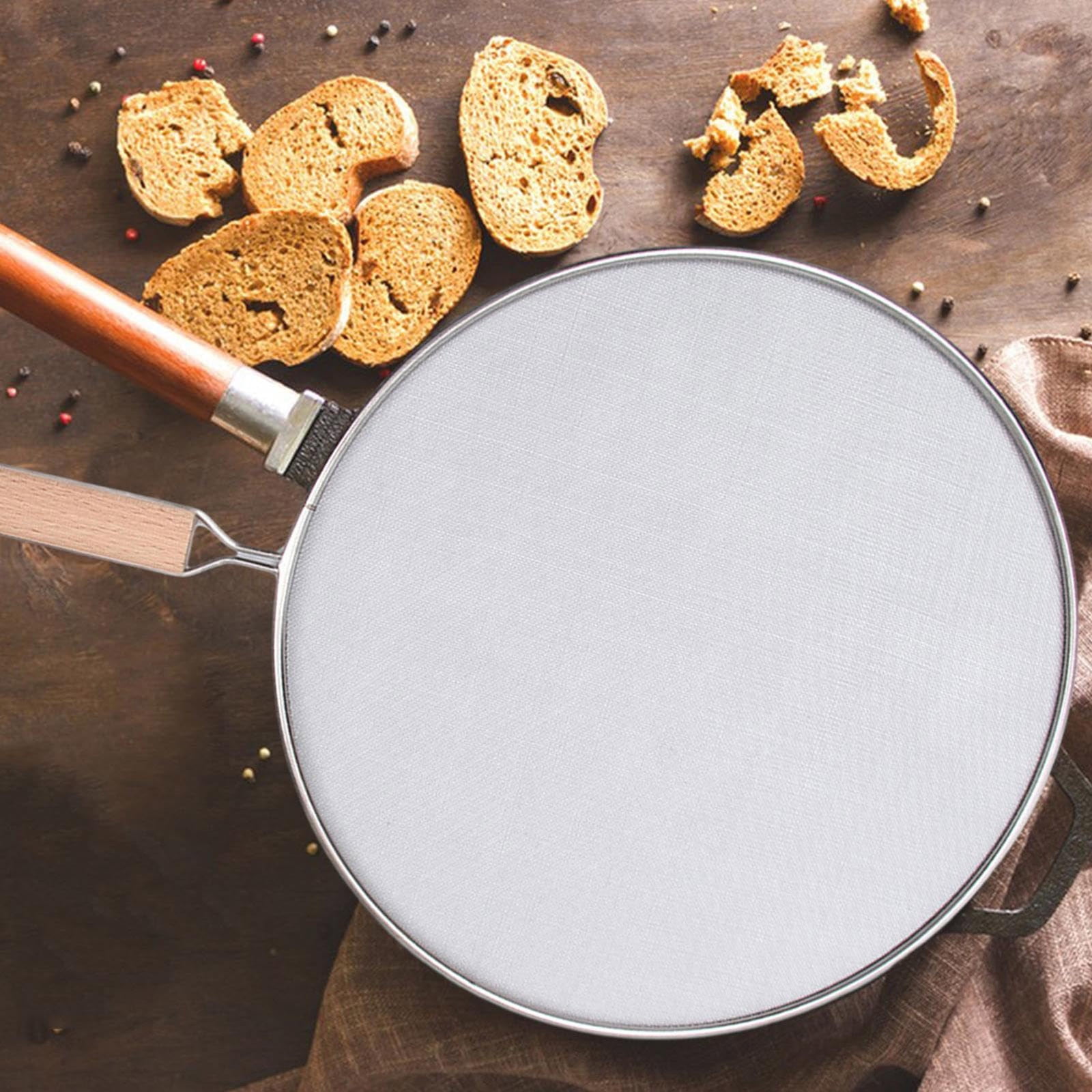 Stainless Steel Frying Pan Splatter Guard with Wooden Handle Fine Mesh ...