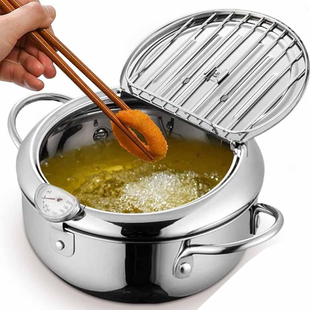 Stainless Steel Frying Pot With Thermometer And Oil Drip Drainer Rack ...