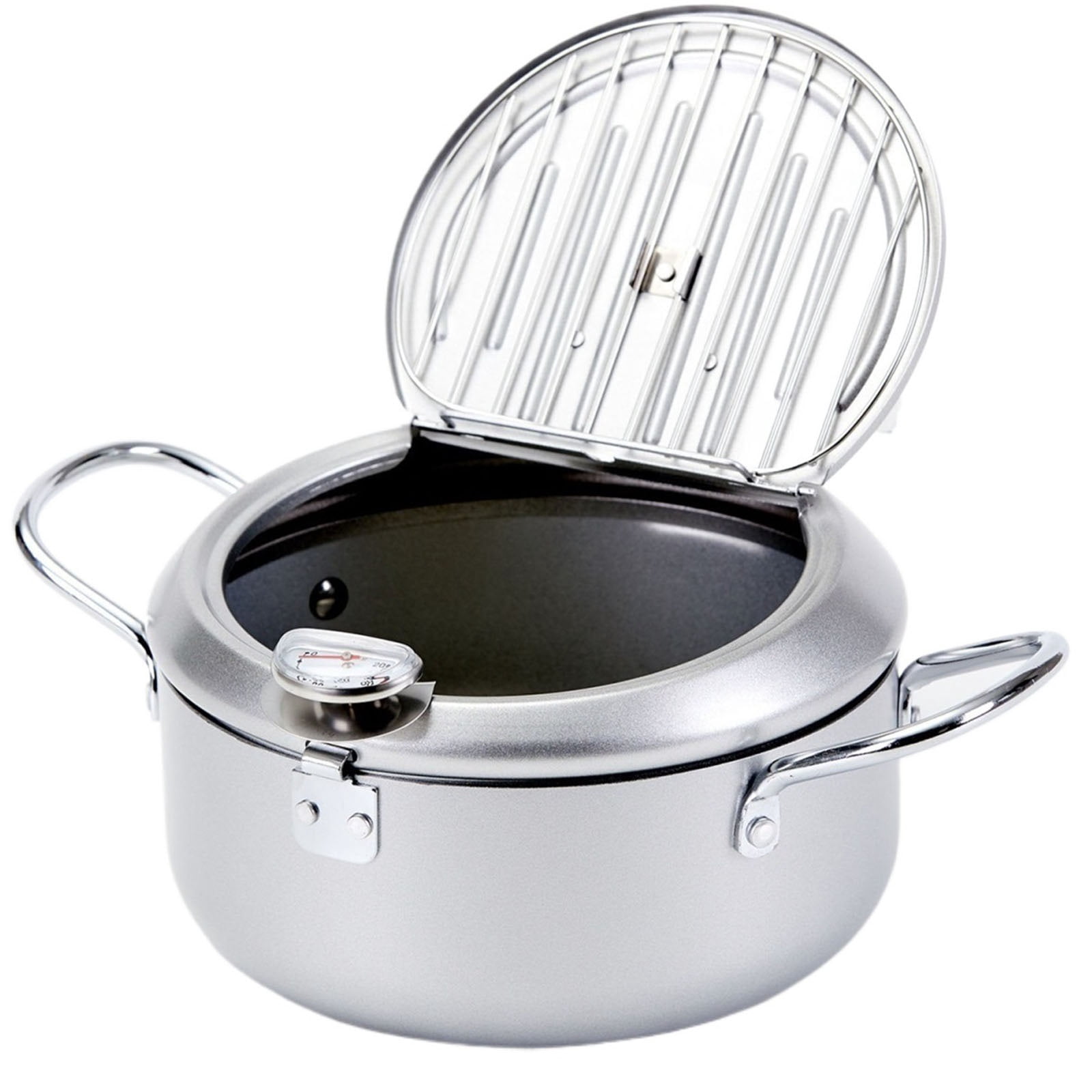 Stainless Steel Frying Pot with Thermometer and Oil Drip Drainer Rack ...