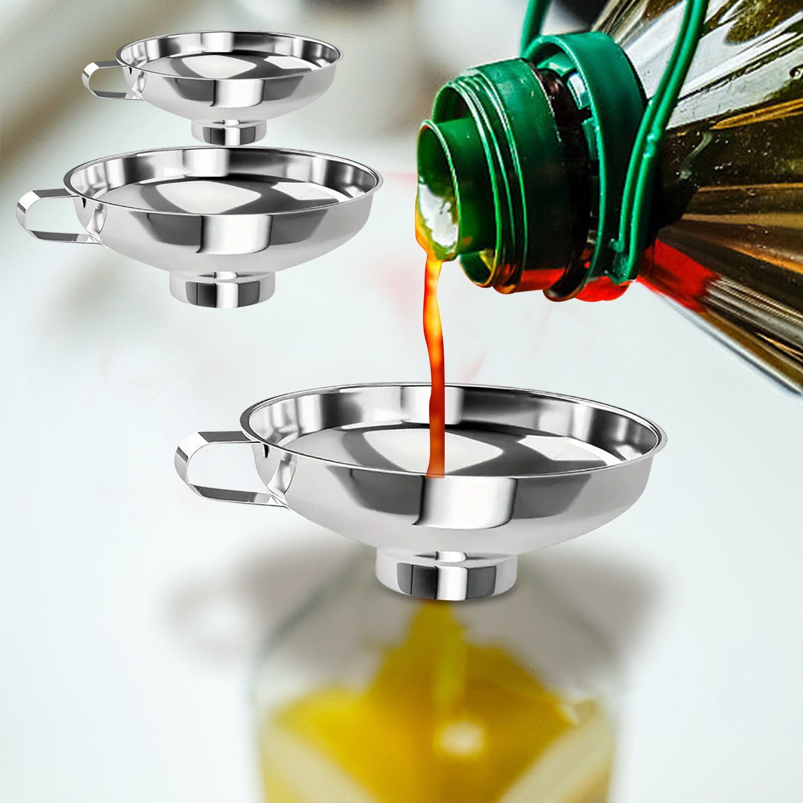 Stainless Steel Funnel for Kitchen, Wide Mouth Salad Dressing Funnel ...