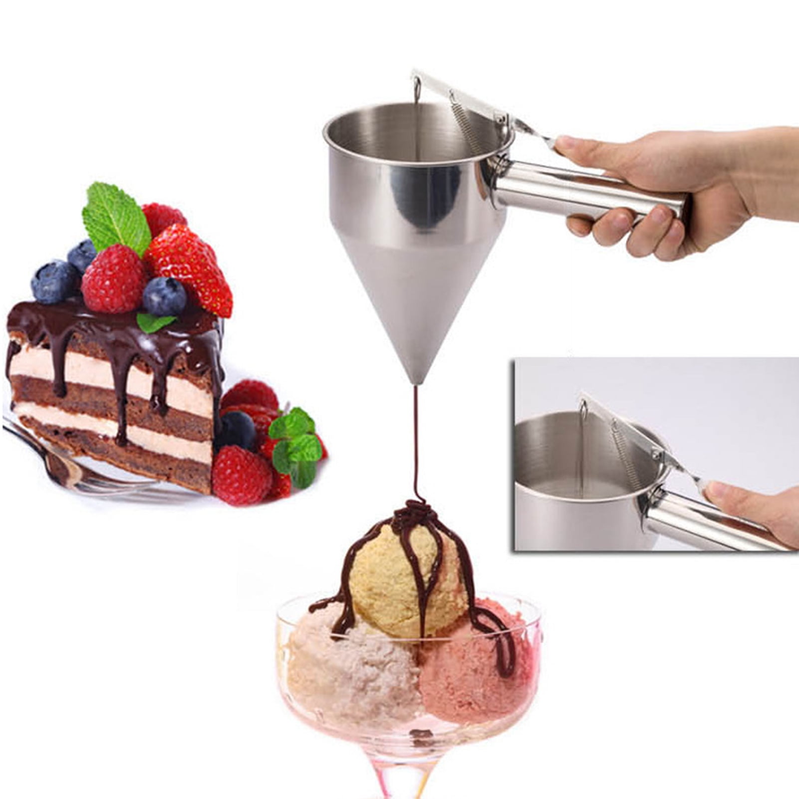 Stainless Steel Funnel Pancake Batter Dispenser with Squeeze Handle ...