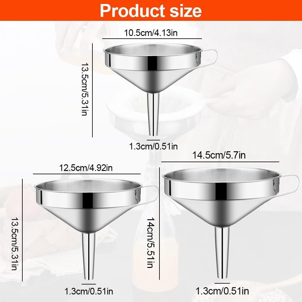 Stainless Steel Funnel with Strainer Food Grade 304 Metal Kitchen ...