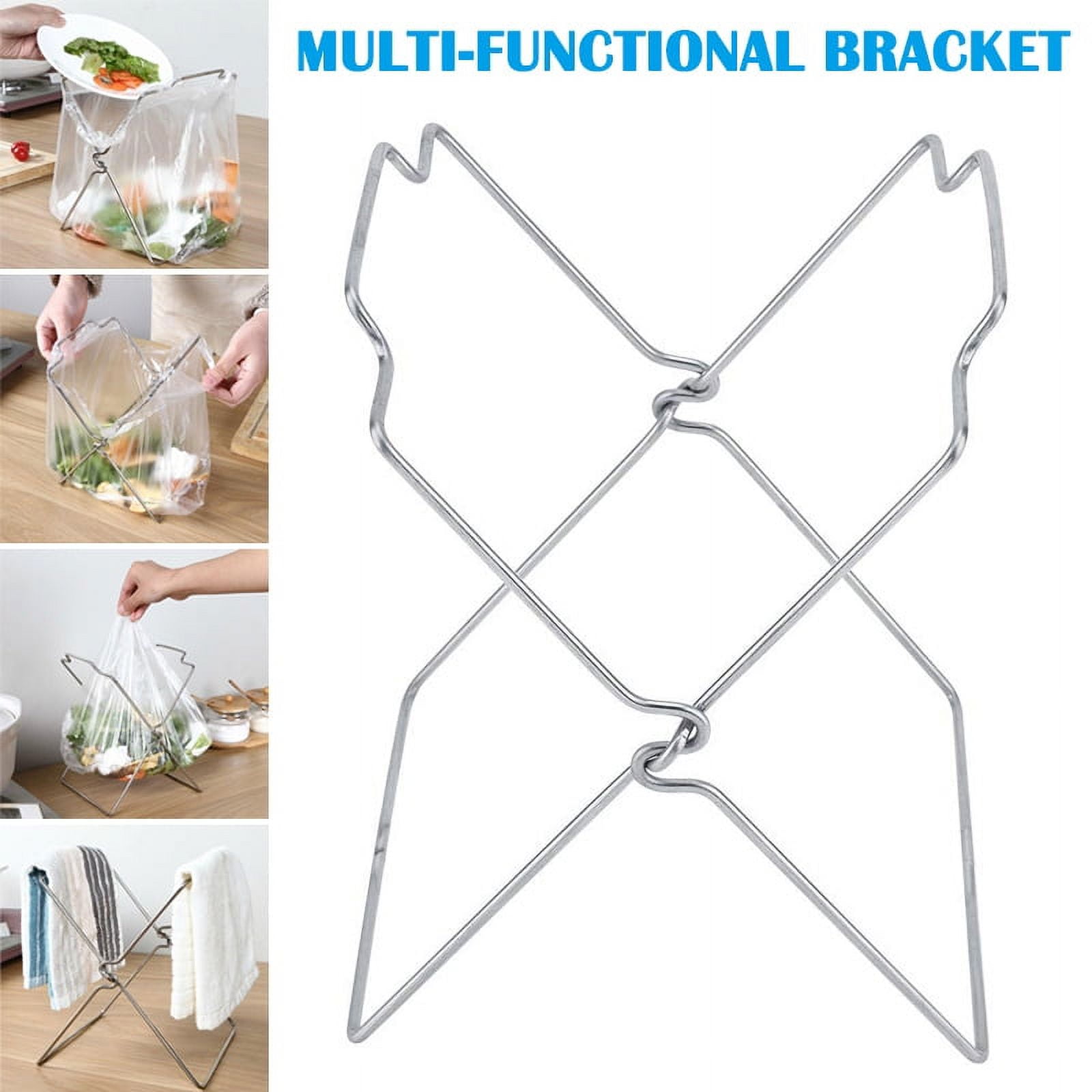 Stainless Steel Garbage Bag Shelf Rack Kitchen Countertop Foldable ...
